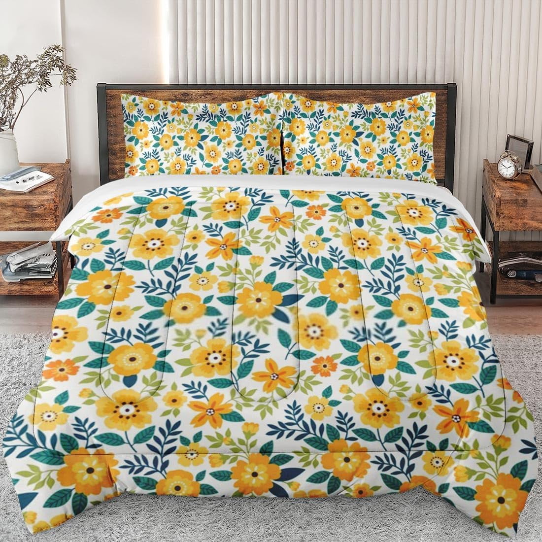 Comforter Set Full Size, Tulip Flower Green Soft Bedding Set for Kids ...