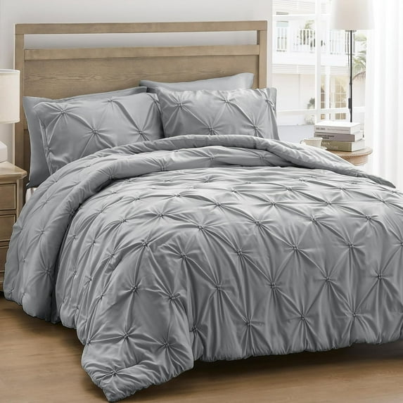 Comforter Set Gray/Light Gray - Soft Boho Pintuck Down Alternative ...
