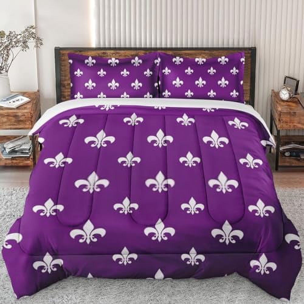 Comforter Set King Size Fleur Purple Floral Royal Soft Bedding Set For