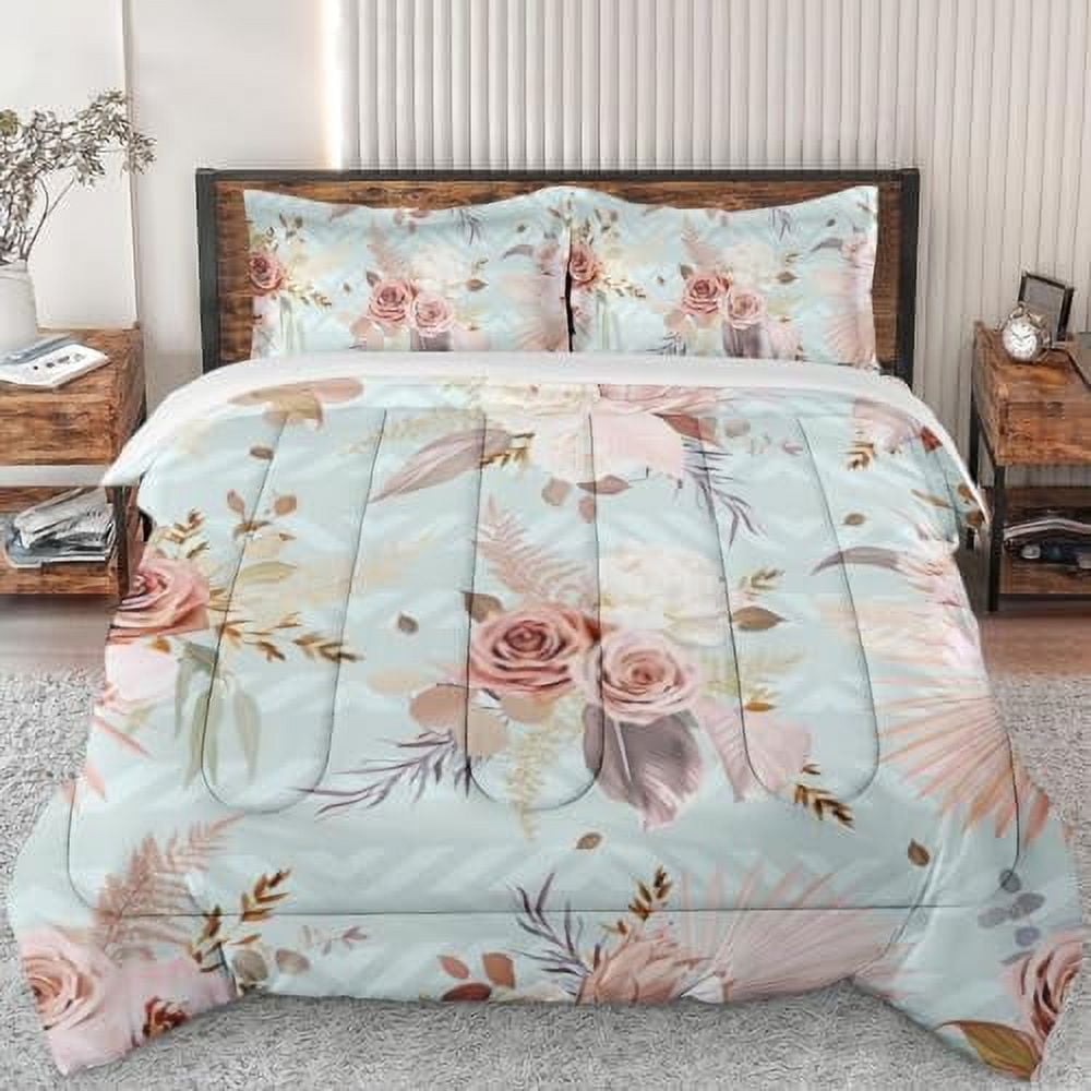 Comforter Set King Size Pink Lotus Flower Leaves Soft Bedding Set for ...