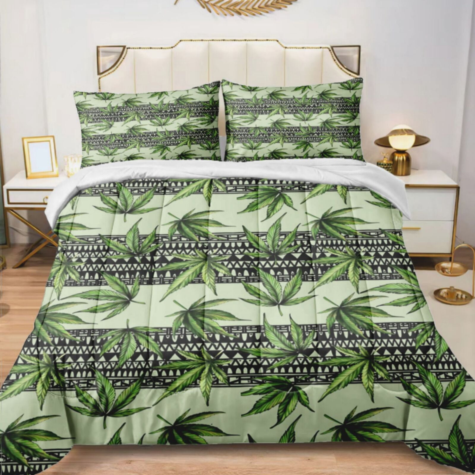 Comforter Set With Pillow Cases Green maple leaves seamless pattern ...