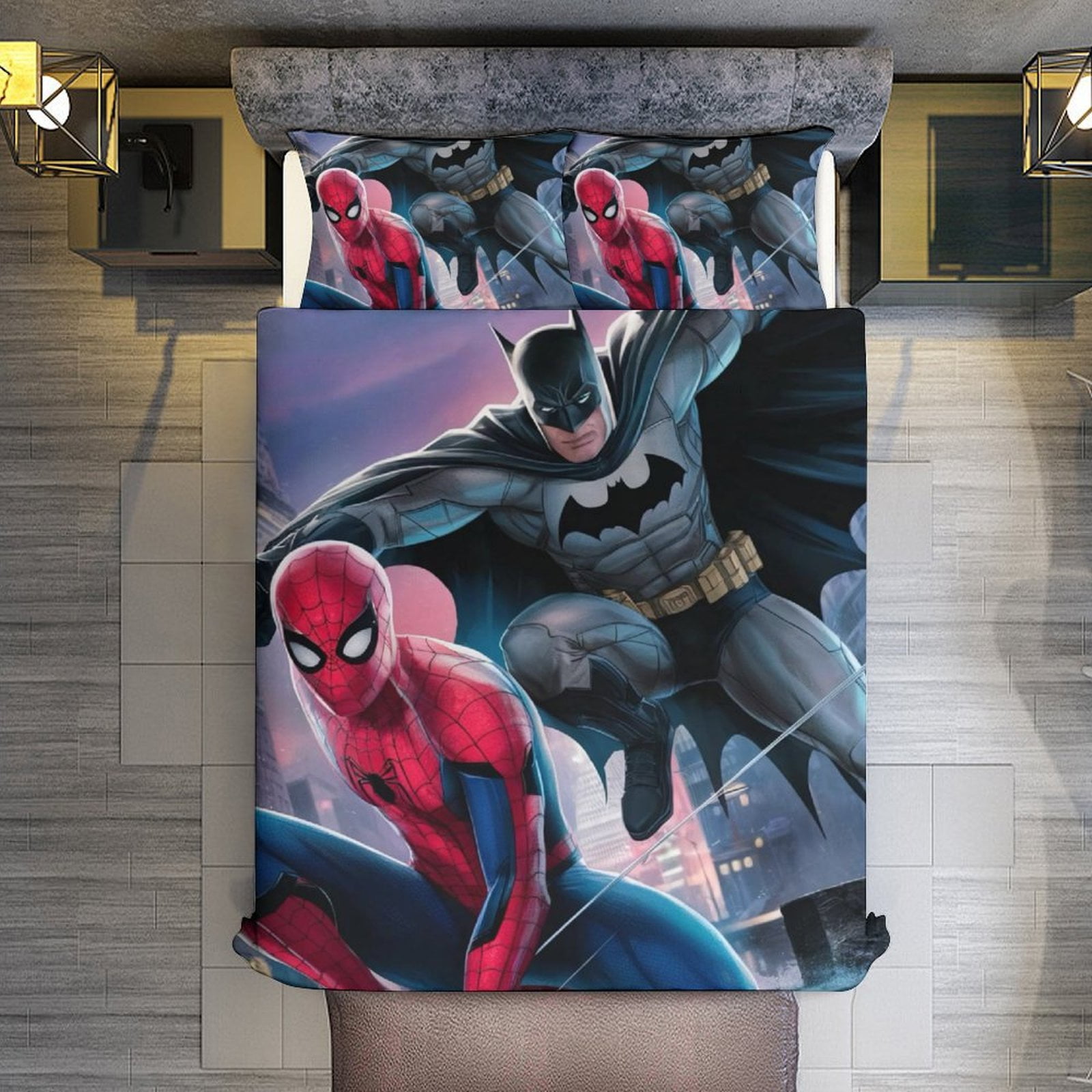 Comforter Set Queen Size,Batman in Pursuit of Spider-Man Duvet Cover ...