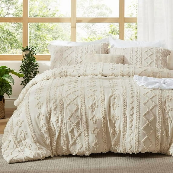 Comforter Set Queen Size - Beige Boho Bed Set, GentleSoft ™ 3 Pieces ...