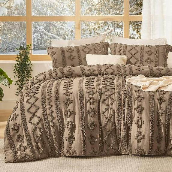 Comforter Set Queen Size - Beige Boho Bed Set, GentleSoft ™ 3 Pieces ...