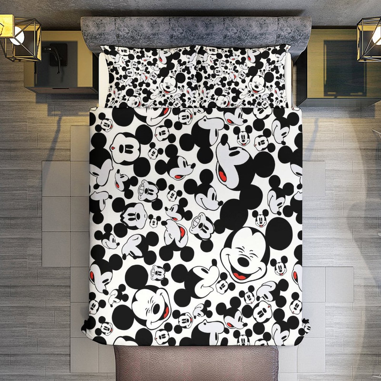 Comforter Set Queen Size,Black And White Mickey Mouse Set with 2 ...