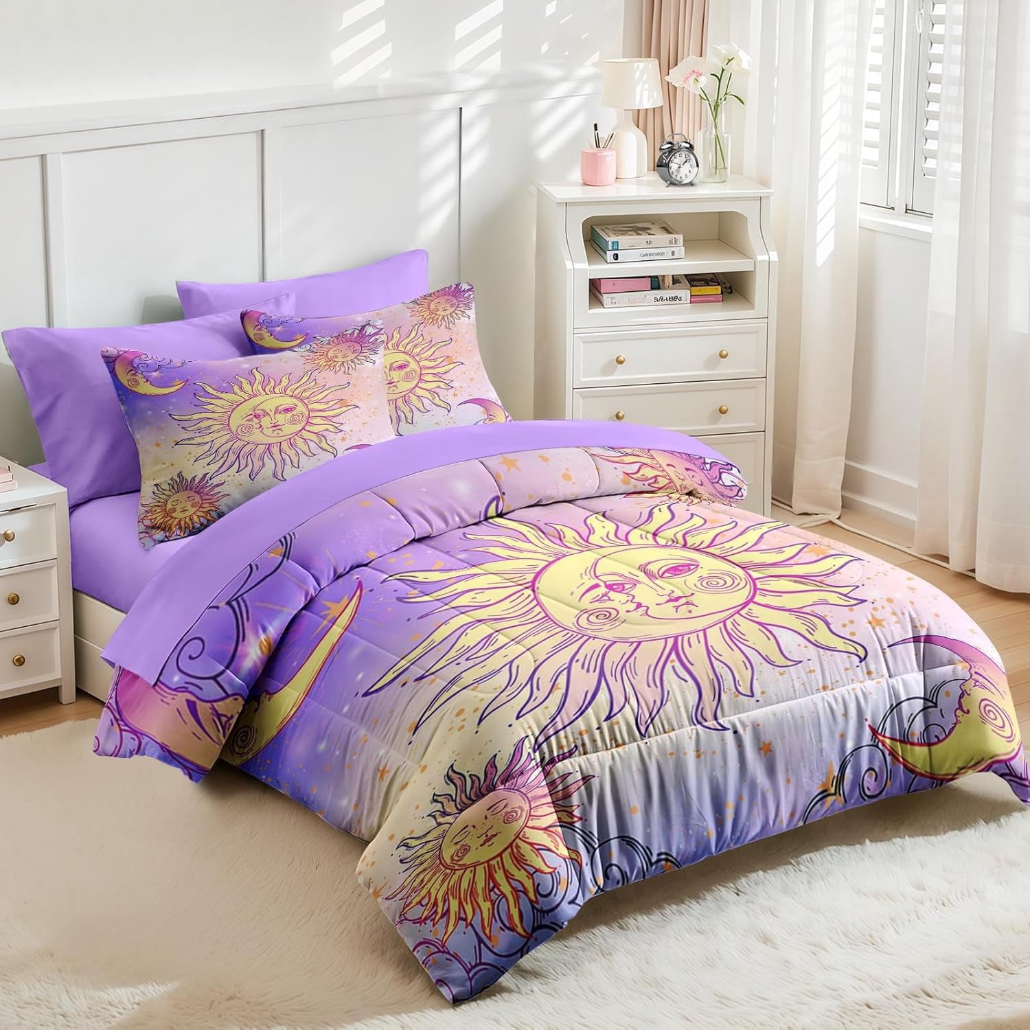 Comforter Set Queen Size, Celestial Motifs Astrology 7 Pcs Bedding for ...