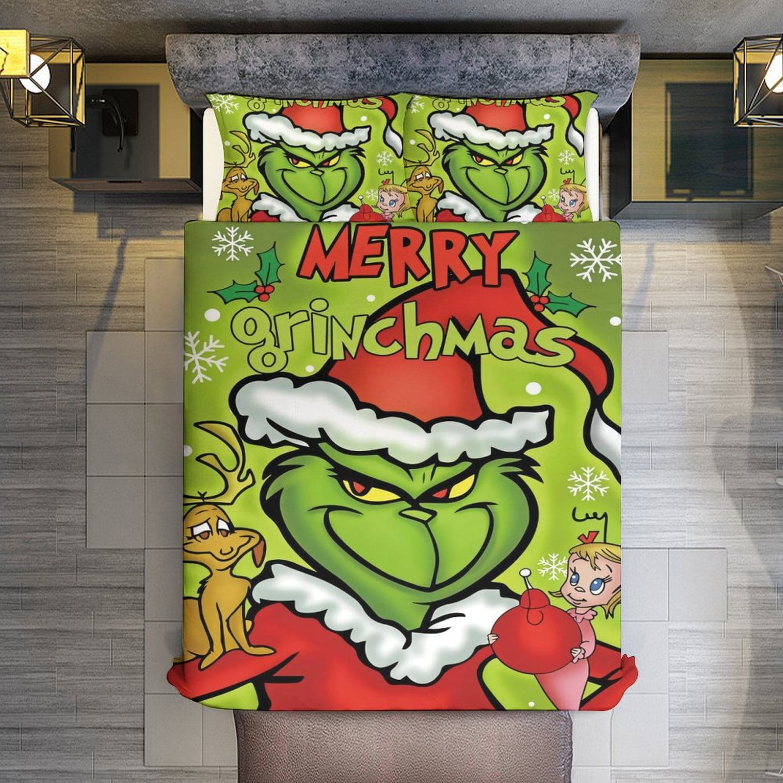 Christmas Grinch Set with 2 Pillowcases for All Seasons,Bedding Set ...