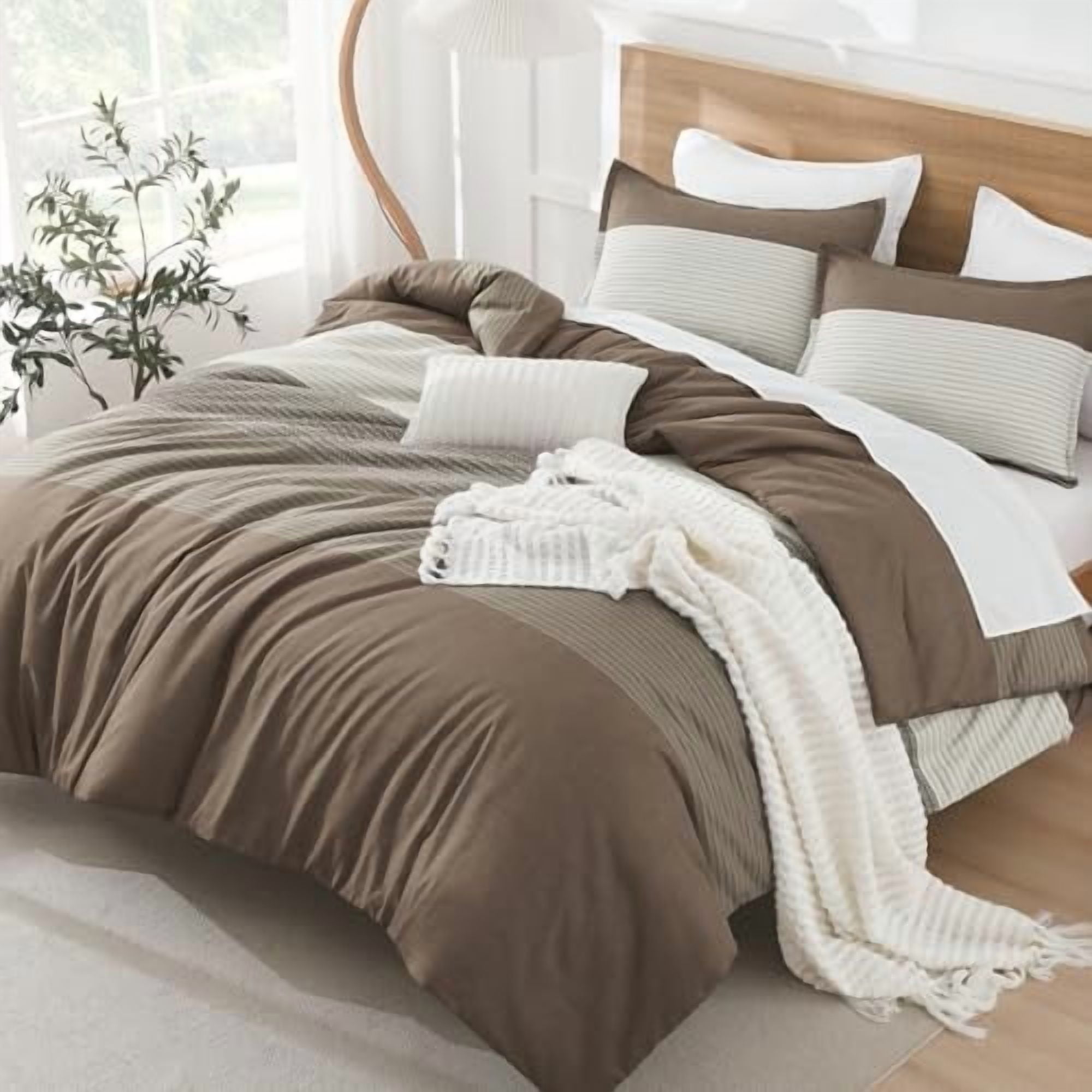 Comforter Set Queen Size Coffee - 3 Pieces Lightweight Colorblock ...
