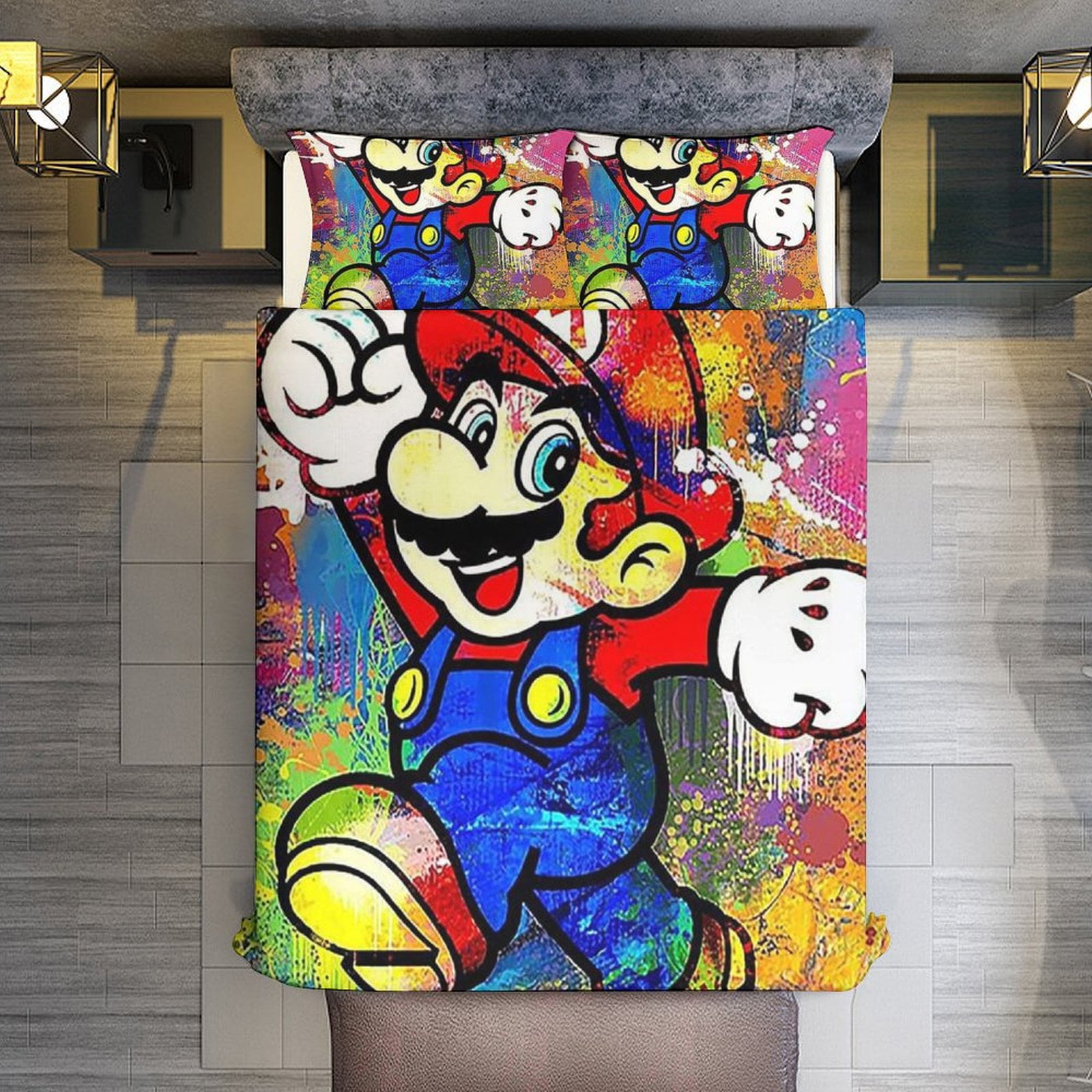 Comforter Set Queen Size,Graffiti Super Mario Set with 2 Pillowcases ...