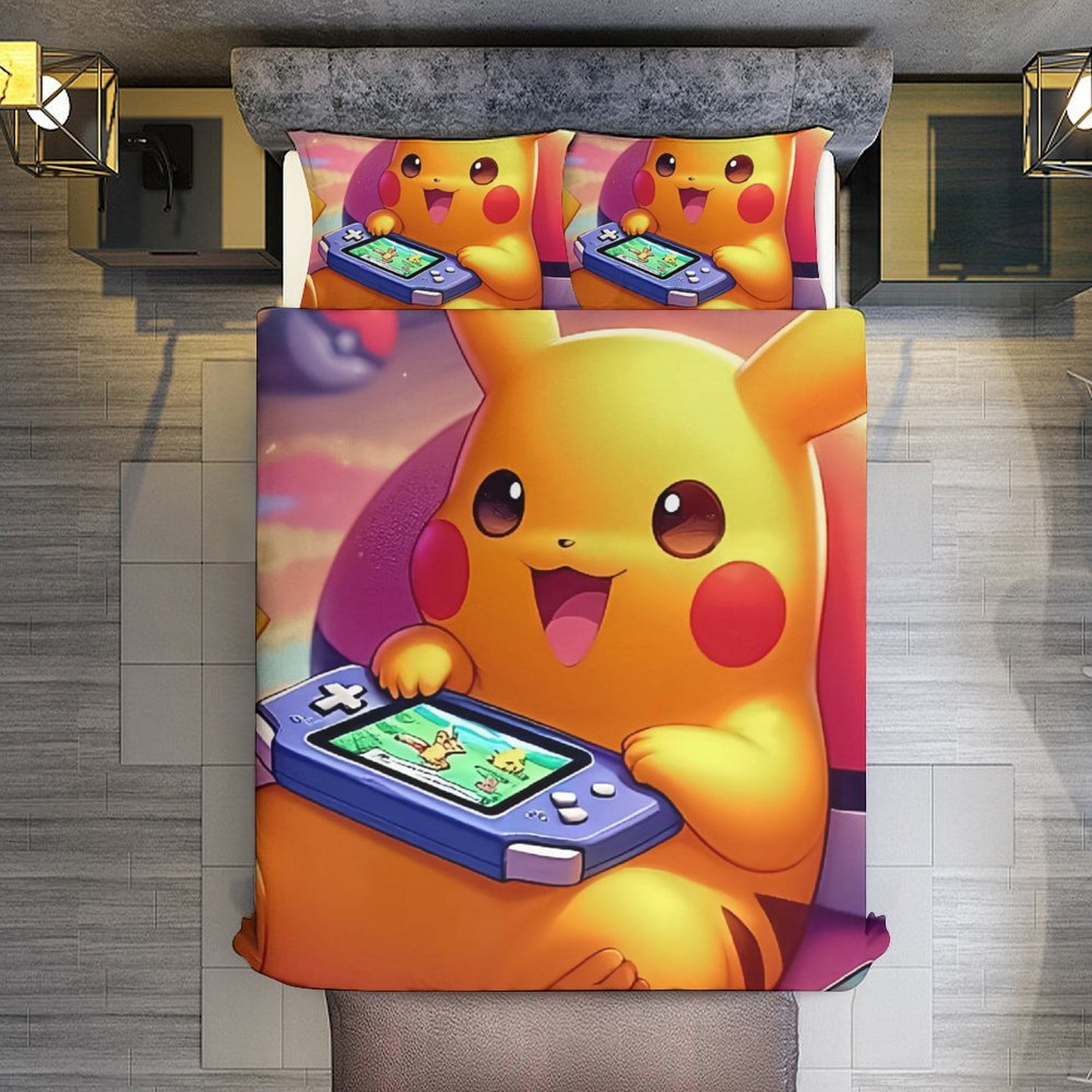Comforter Set Queen Size,Pikachu Playing Pokemon Set with 2 Pillowcases ...