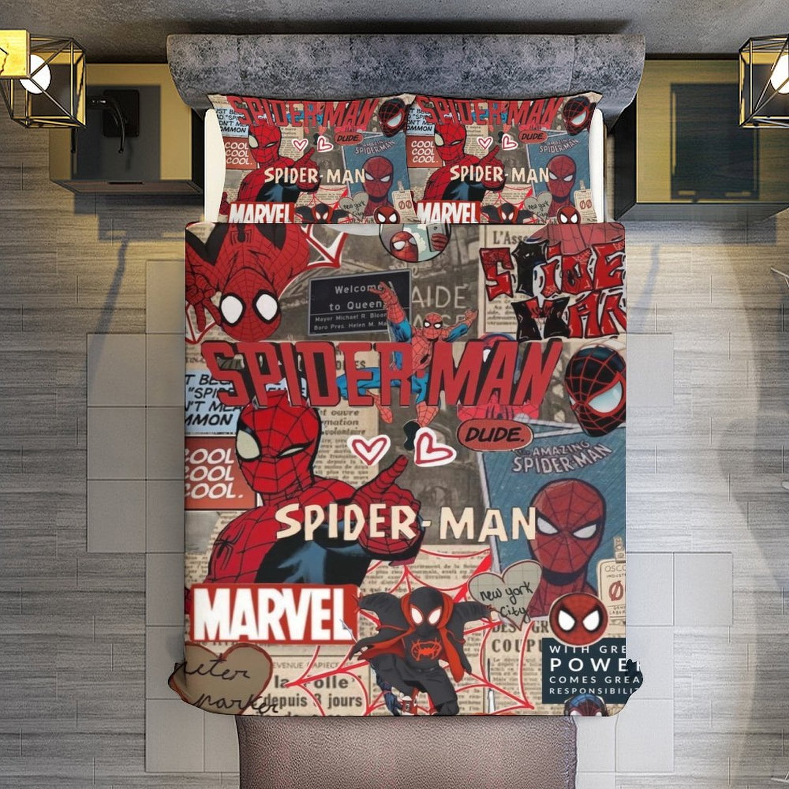 Comforter Set Queen Size,Spider-Man Newspaper Set with 2 Pillowcases ...