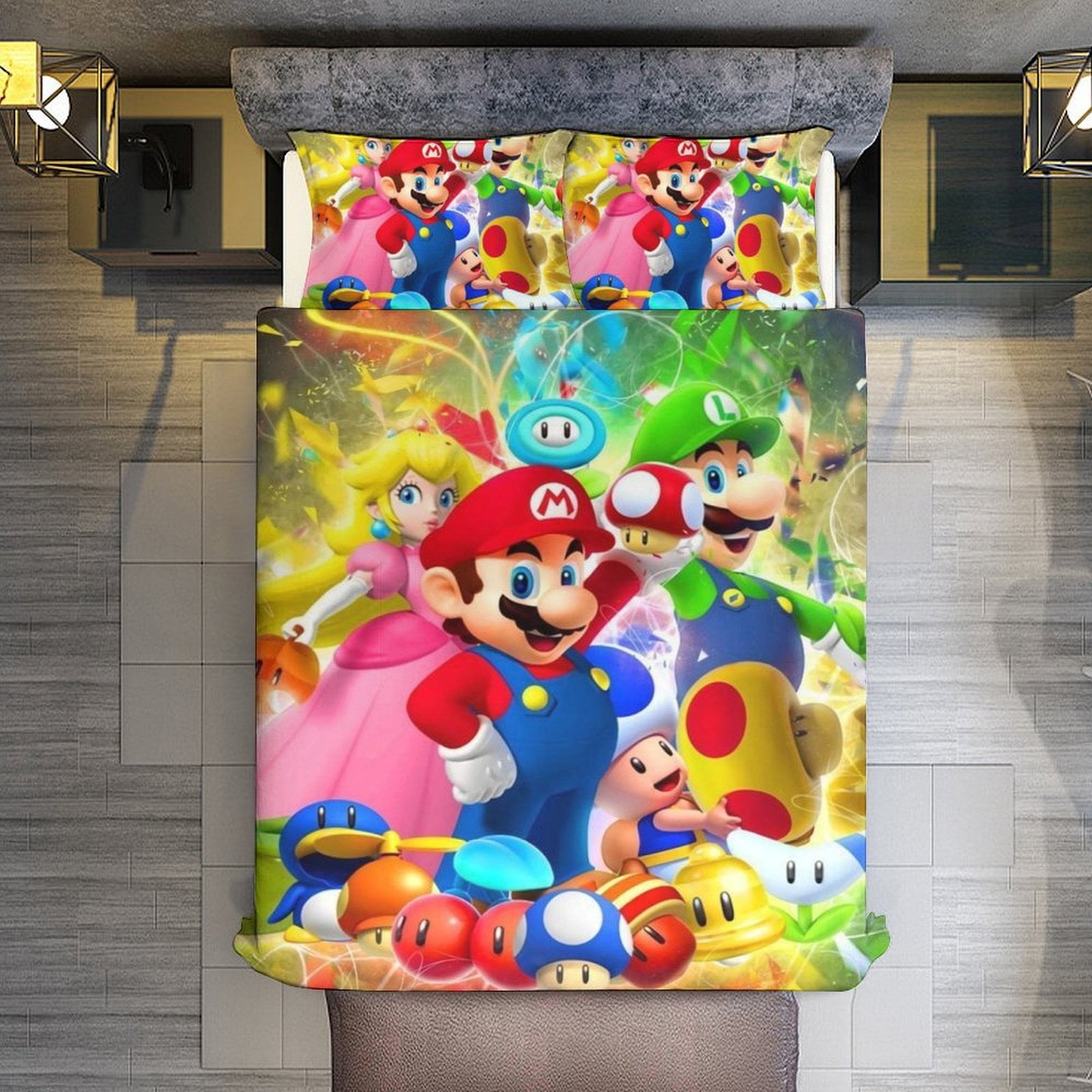 Comforter Set Queen Size,Super Mario Luigi Princess Peach Set with 2 ...