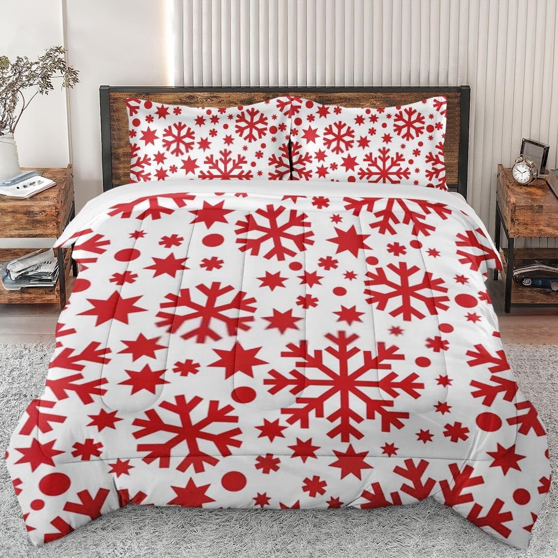 Comforter Set Queen Size, Winter Blue Snowflakes Soft Bedding Set for Kids and Adults Bedroom ...