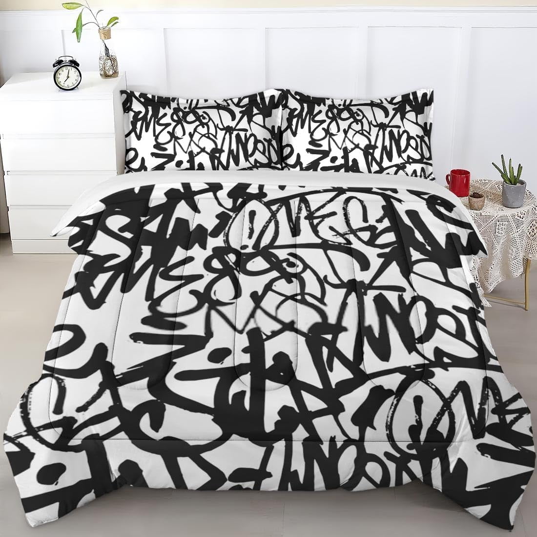 Comforter Set Size, Retro Car Graffiti Abstract Bedding Set for Kids ...