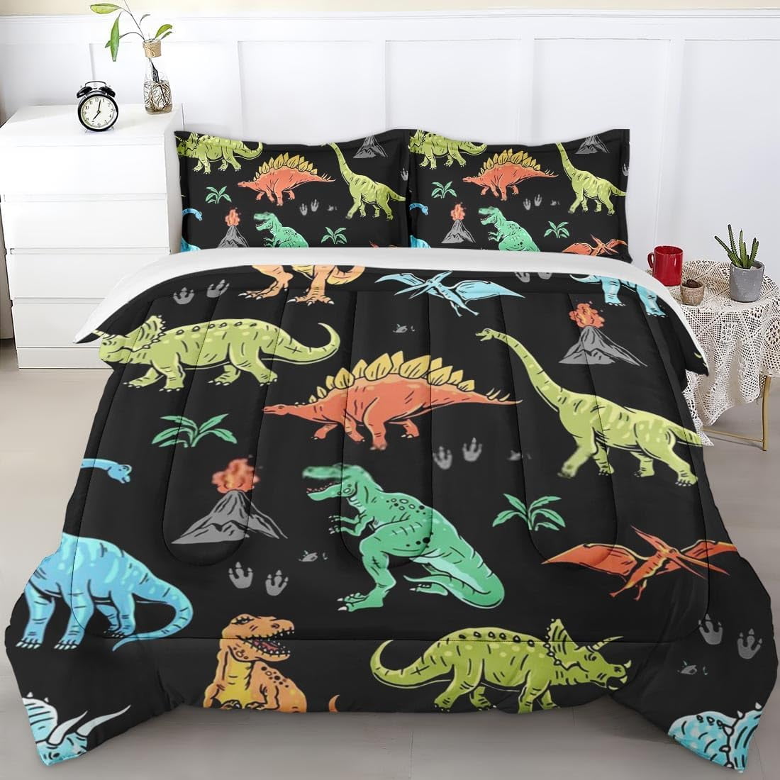 Comforter Set Twin Size, Dinosaur Surf Dino Beach Bedding Set for Kids ...