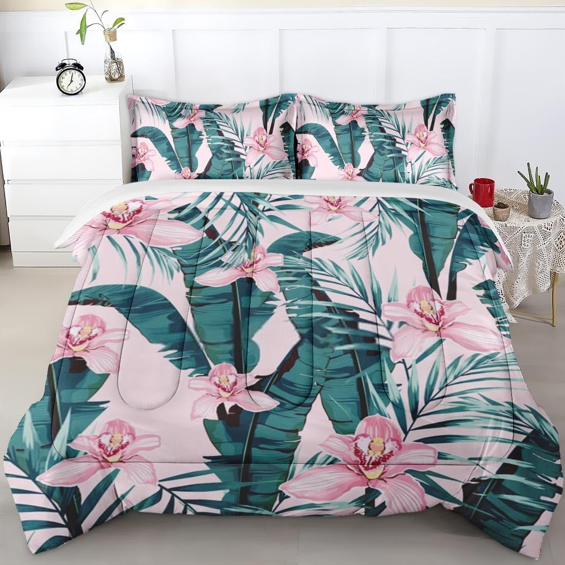 Comforter Set Twin Size, Turquoise Blue Flower Soft Bedding Set for ...