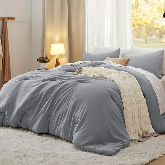 Comforter Set, White Soft Prewashed Bedding for All Seasons, 3 Pieces ...