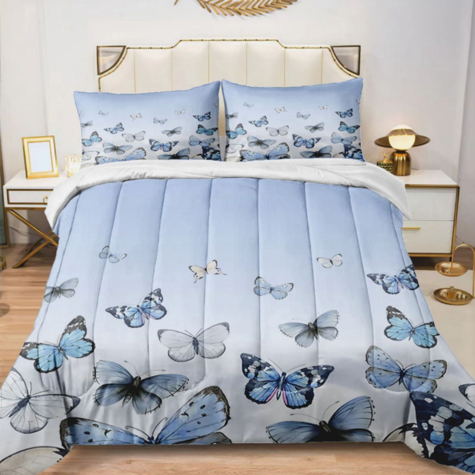 Comforter Set With Pillow Cases Blue Gradient Butterfly Bedding Set for ...