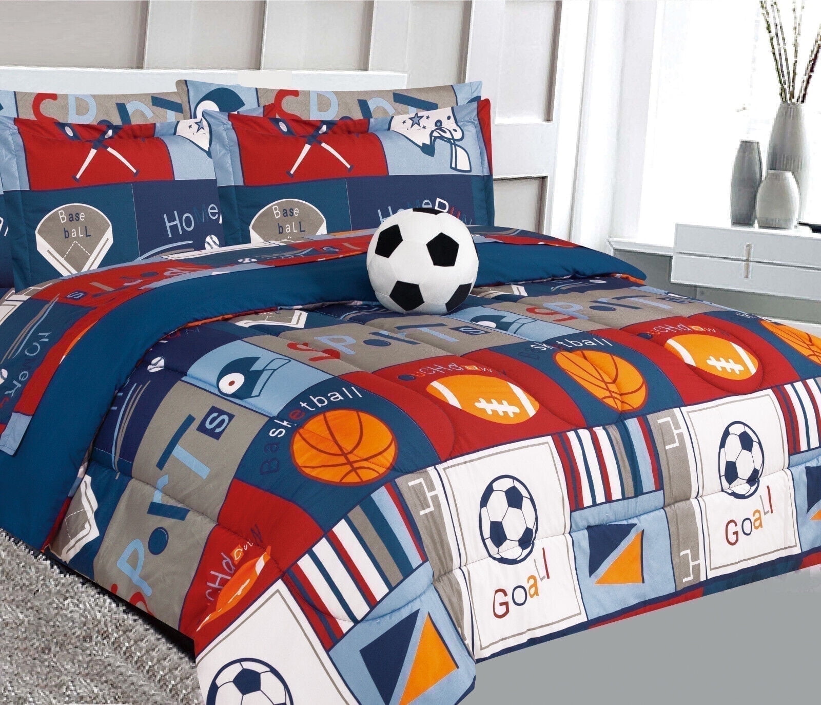 Comforter set matching fitted sheet set and pillow sham plushie toy ...