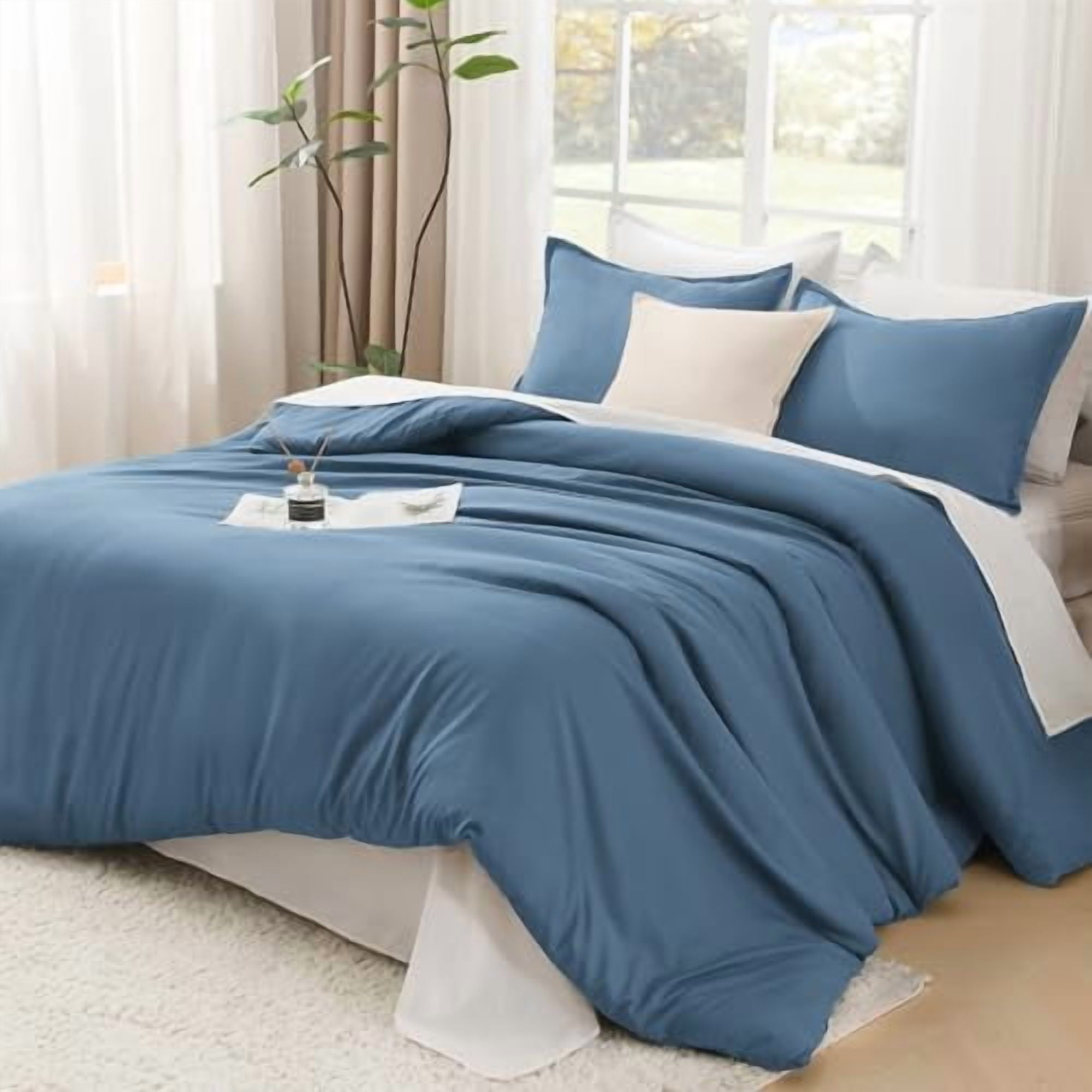 Comforters California King Size Ocean Blue, 3 Pieces Lightweight Solid ...