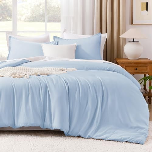 Comforters Light Blue Queen Size, 3 Pieces Lightweight Solid Bedding ...
