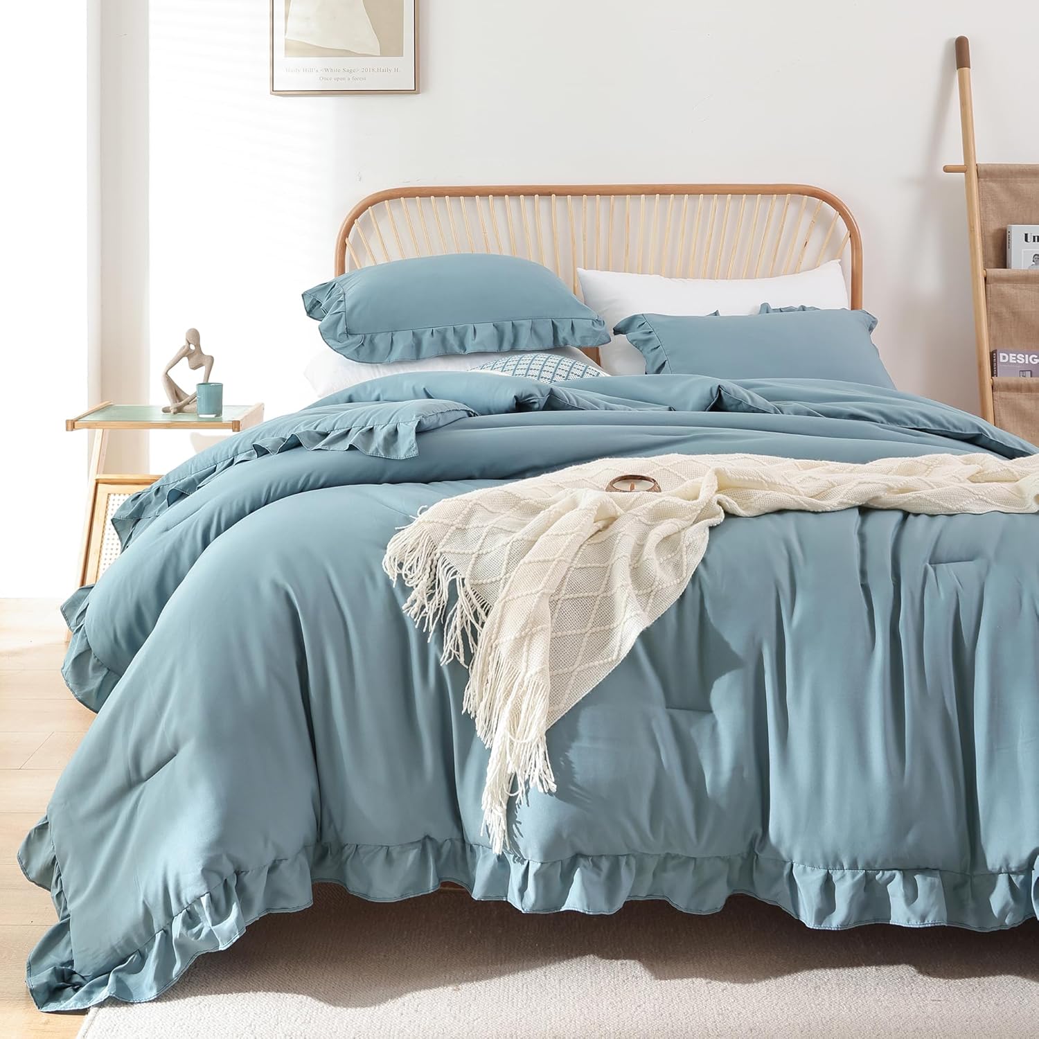 Comforters Queen Size Mineral Blue Comforter Set Queen 3PCS(1 Ruffled ...