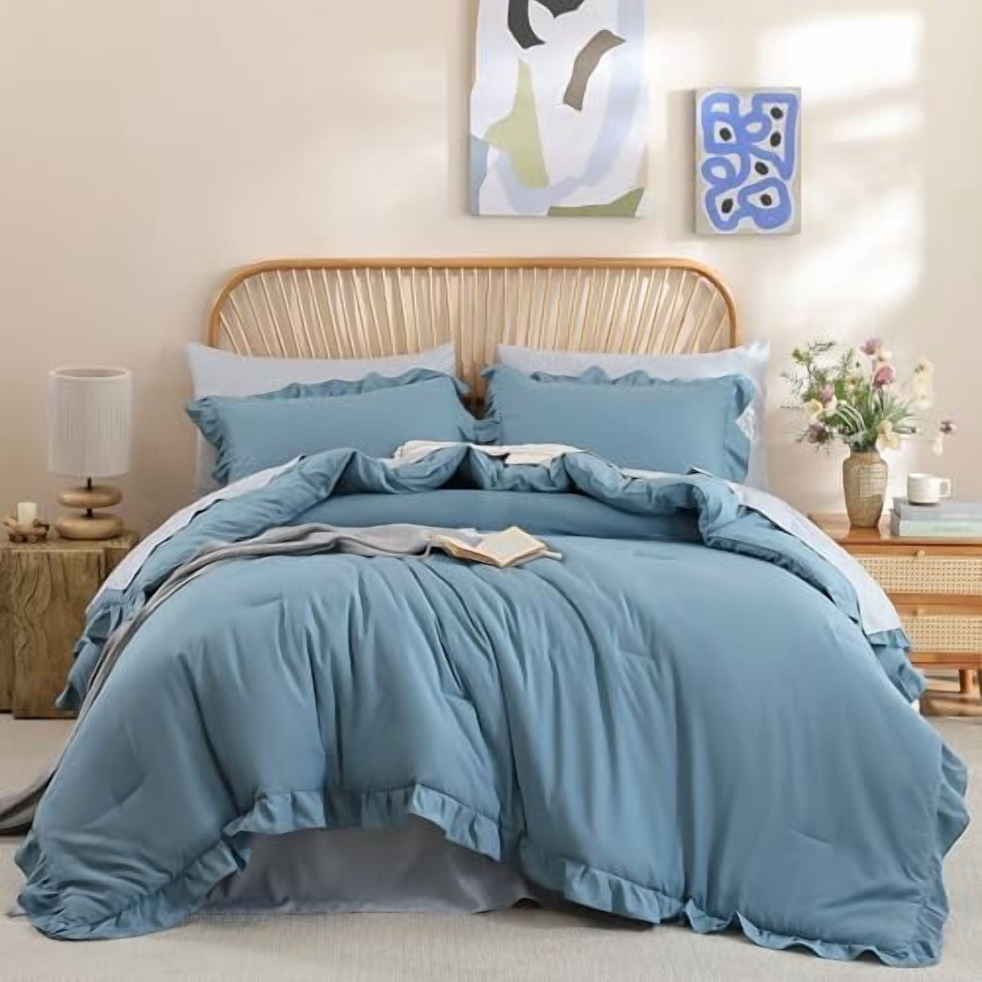 Comforters Queen Size Mineral Blue Comforter Set Queen 3PCS(1 Ruffled ...
