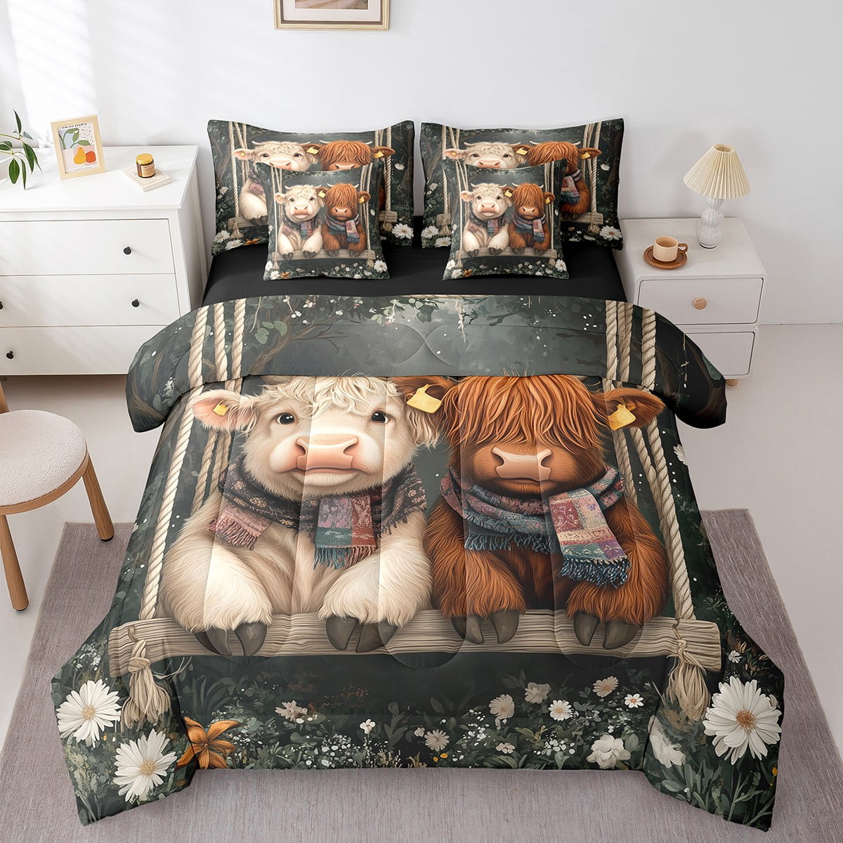 Comforters Twin Size Set with Sheets Highland Cow Bedding,7 Pieces Bed ...