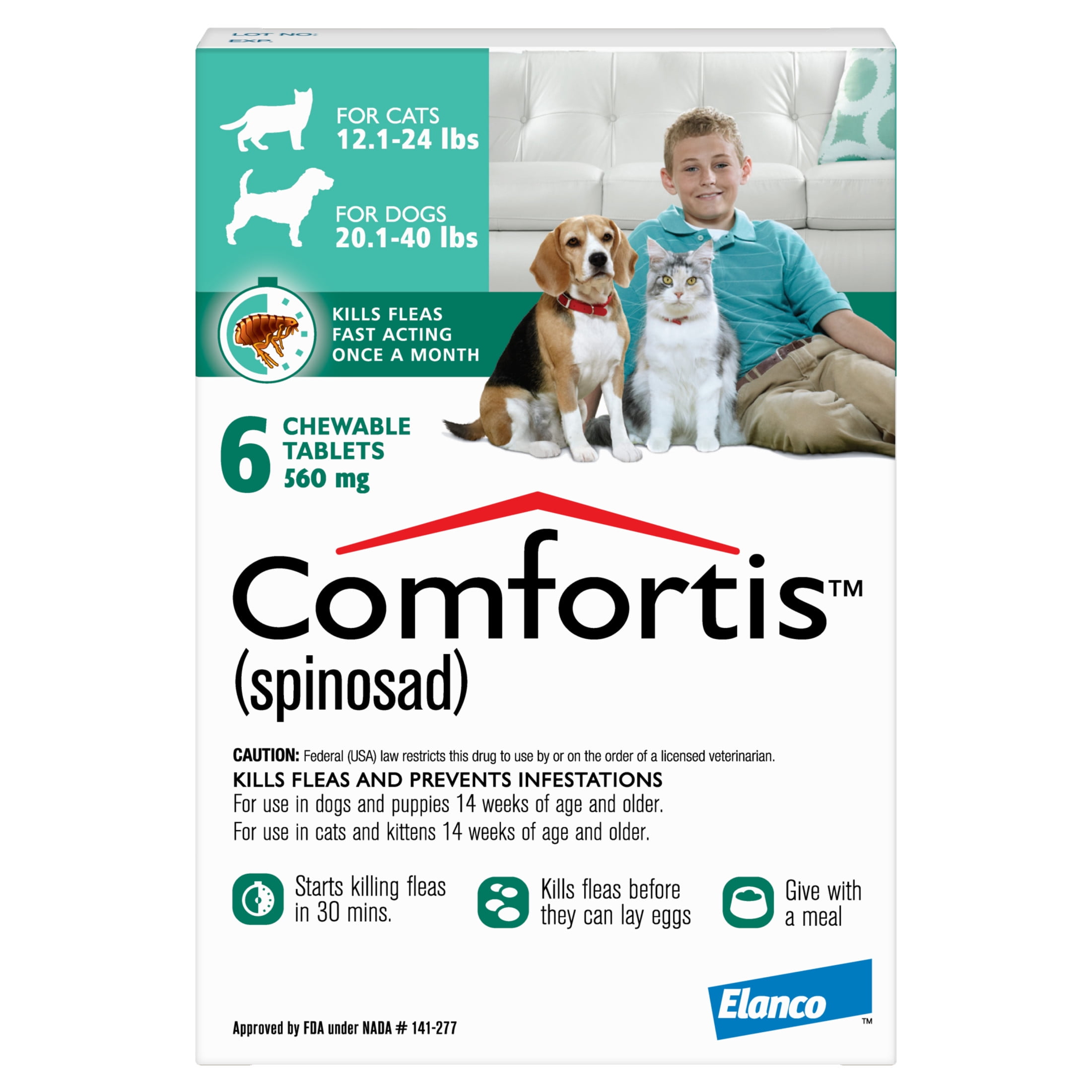 Comfortis Chewable Tablet for Dogs, 20.1-40 lbs & Cats 12.1-24 lbs ...