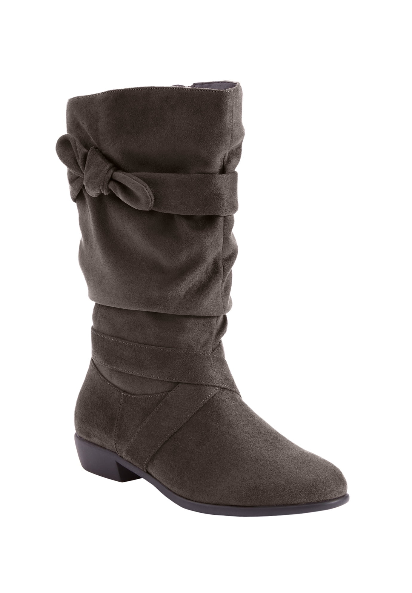 Comfortview Heather Wide Calf Microsuede Slouch Boot, Cozy Winter Shoes ...