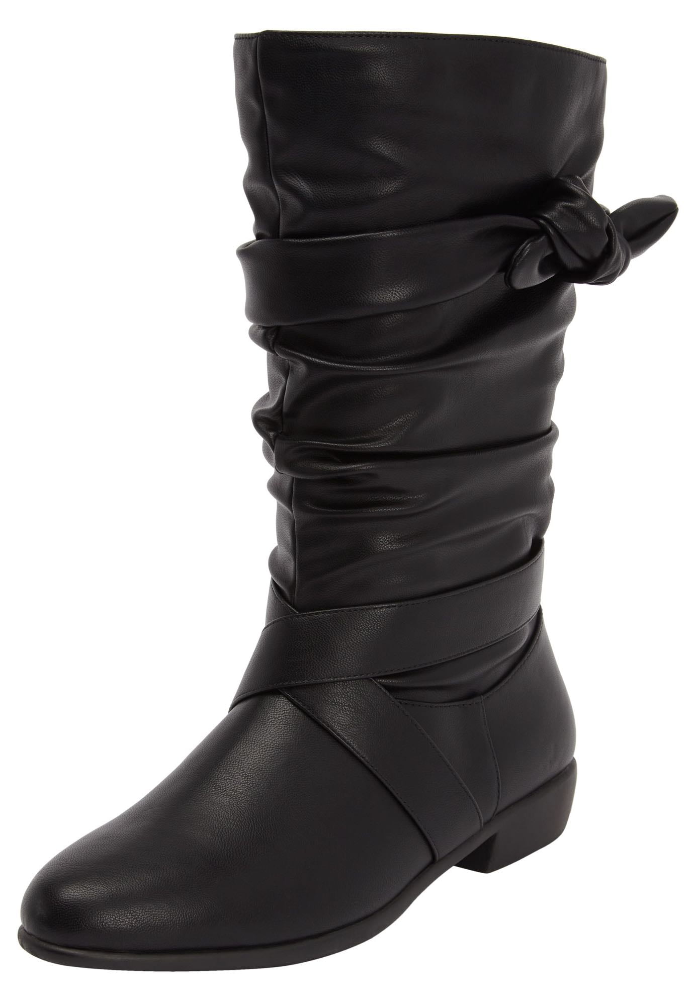 Comfortview Women's Heather Wide Calf Slouch Boot, Faux Leather, Winter ...