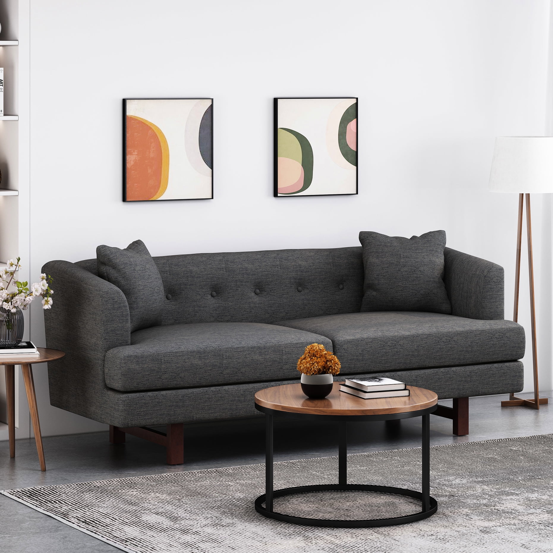 Comfy 3 Couch With Wooden Legs, Button- For Interior Design, Two ...