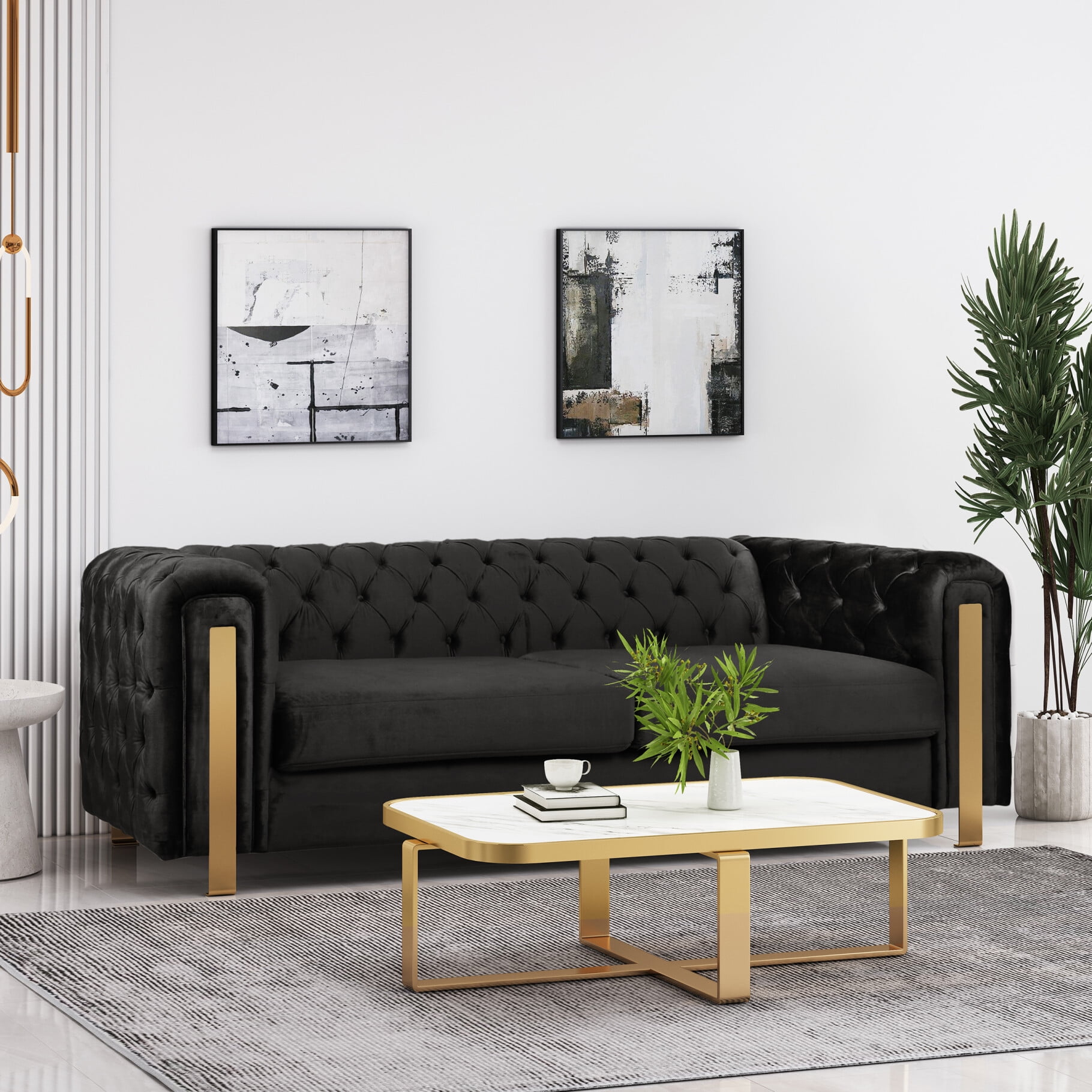 Comfy 3-Seater Sofa with Button Tufted Back, Deep Seat Cloud Couch with ...