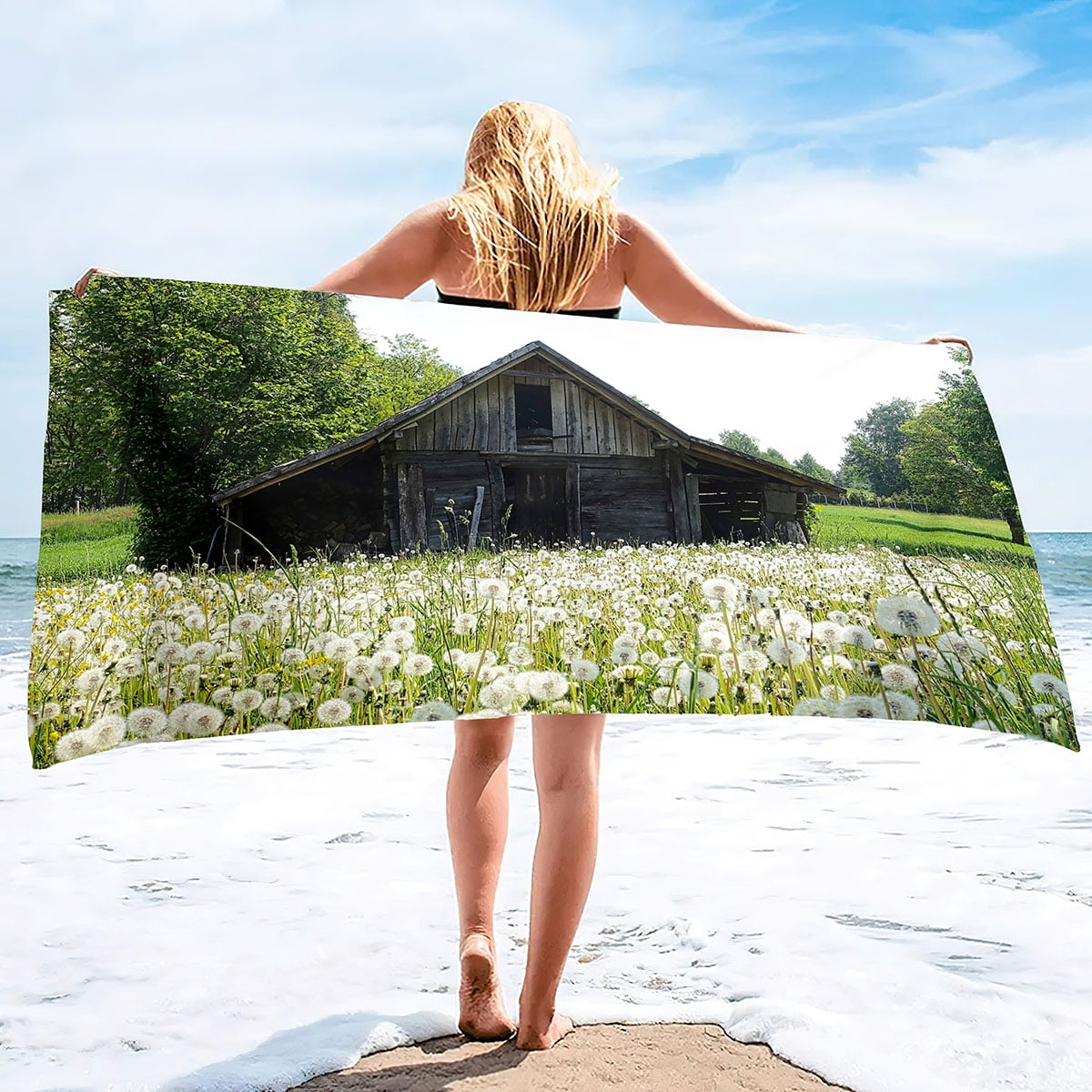 Comfy Bath Towels Farm Print Microfiber Soft Fluffy Pool Swim Towel ...