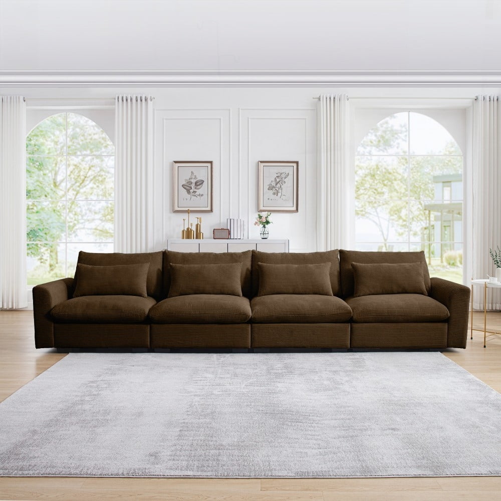 Comfy Brown Corduroy 4-Seater Living Room Couches - Features 4 Waist ...