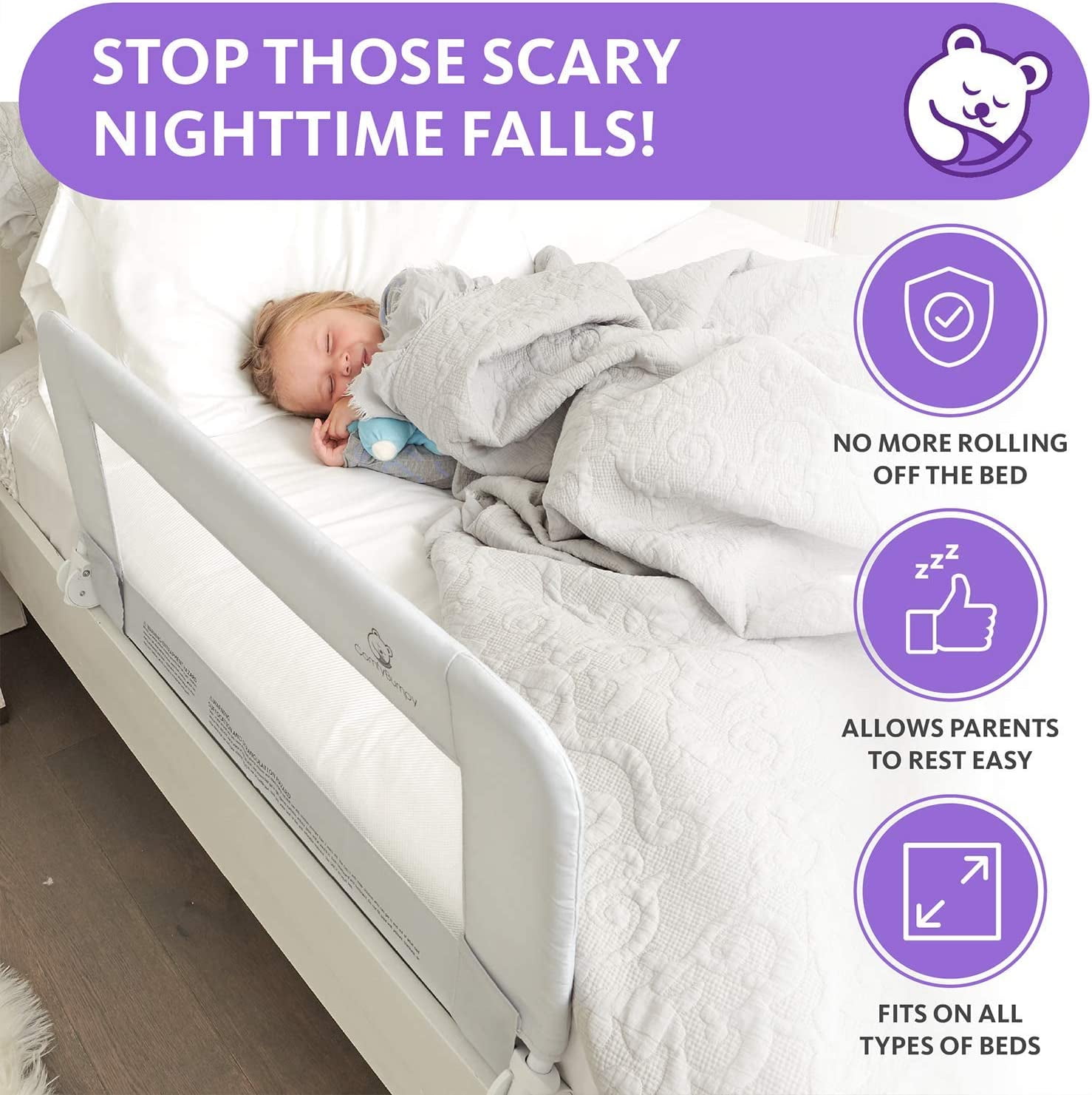 Comfy Bumpy Toddlers Bed Rail with Adjustable Under Mattress Straps, 35 ...