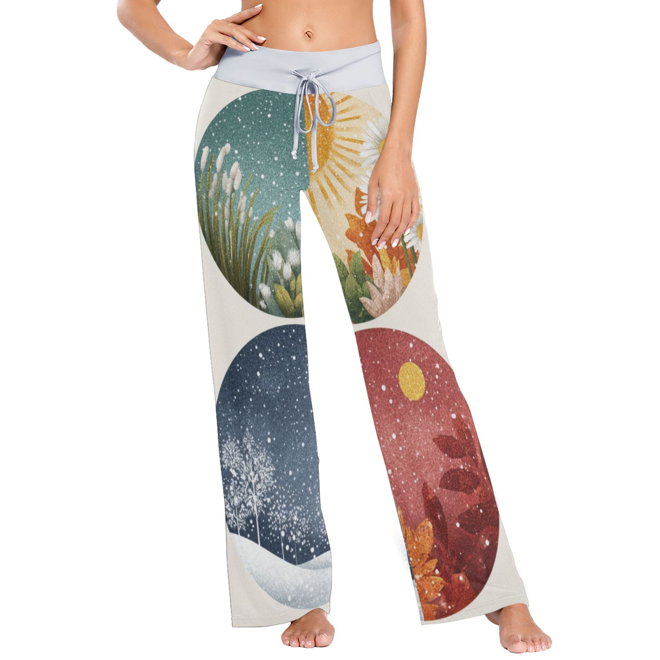 Comfy Casual Women's Pajama Floral Print Wide Leg Pants 4 Vector ...