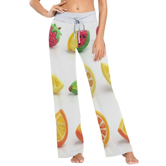 Comfy Casual Women's Pajama Floral Print Wide Leg Pants A Set Of Fruit ...