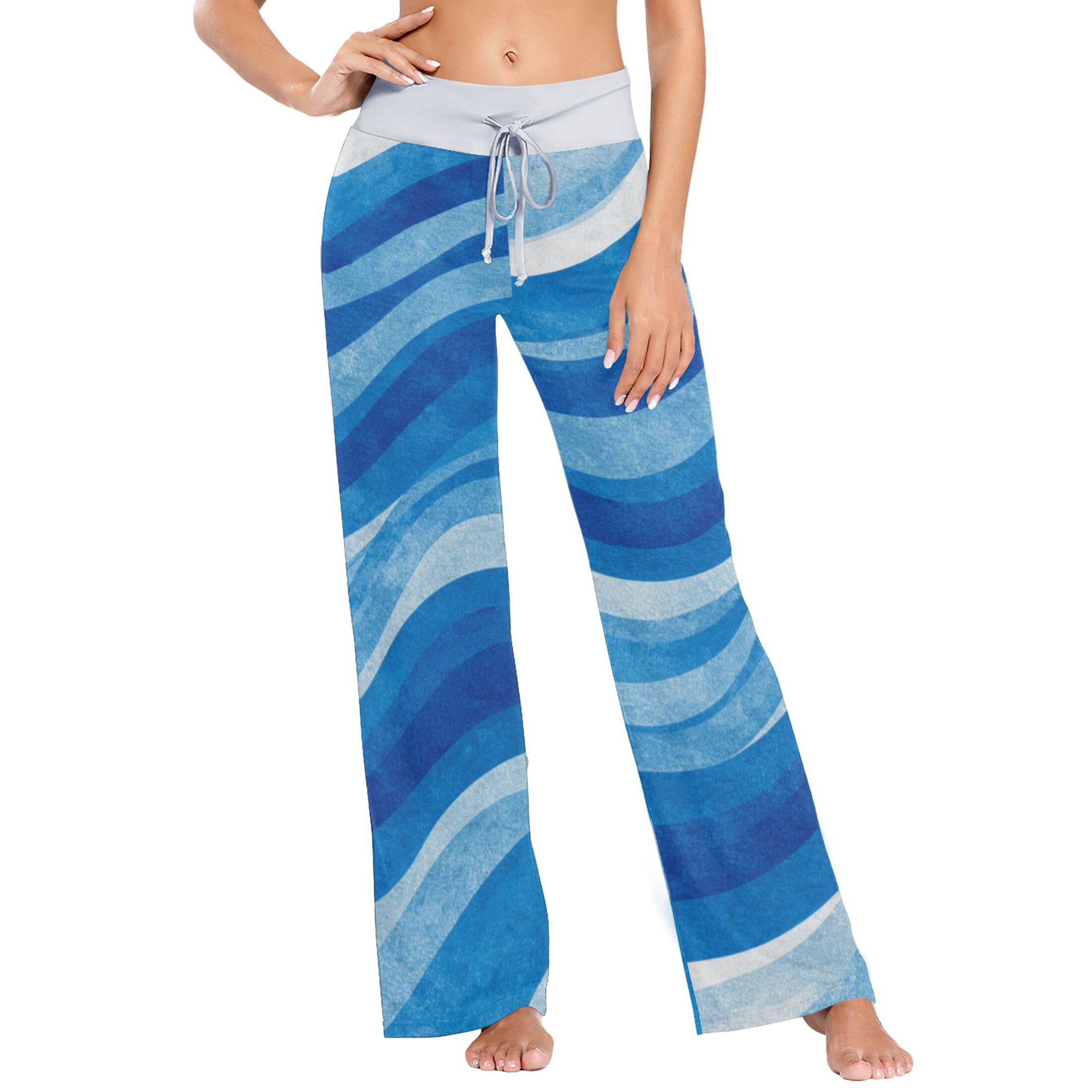 Comfy Casual Women's Pajama Floral Print Wide Leg Pants A Wavy Pattern ...