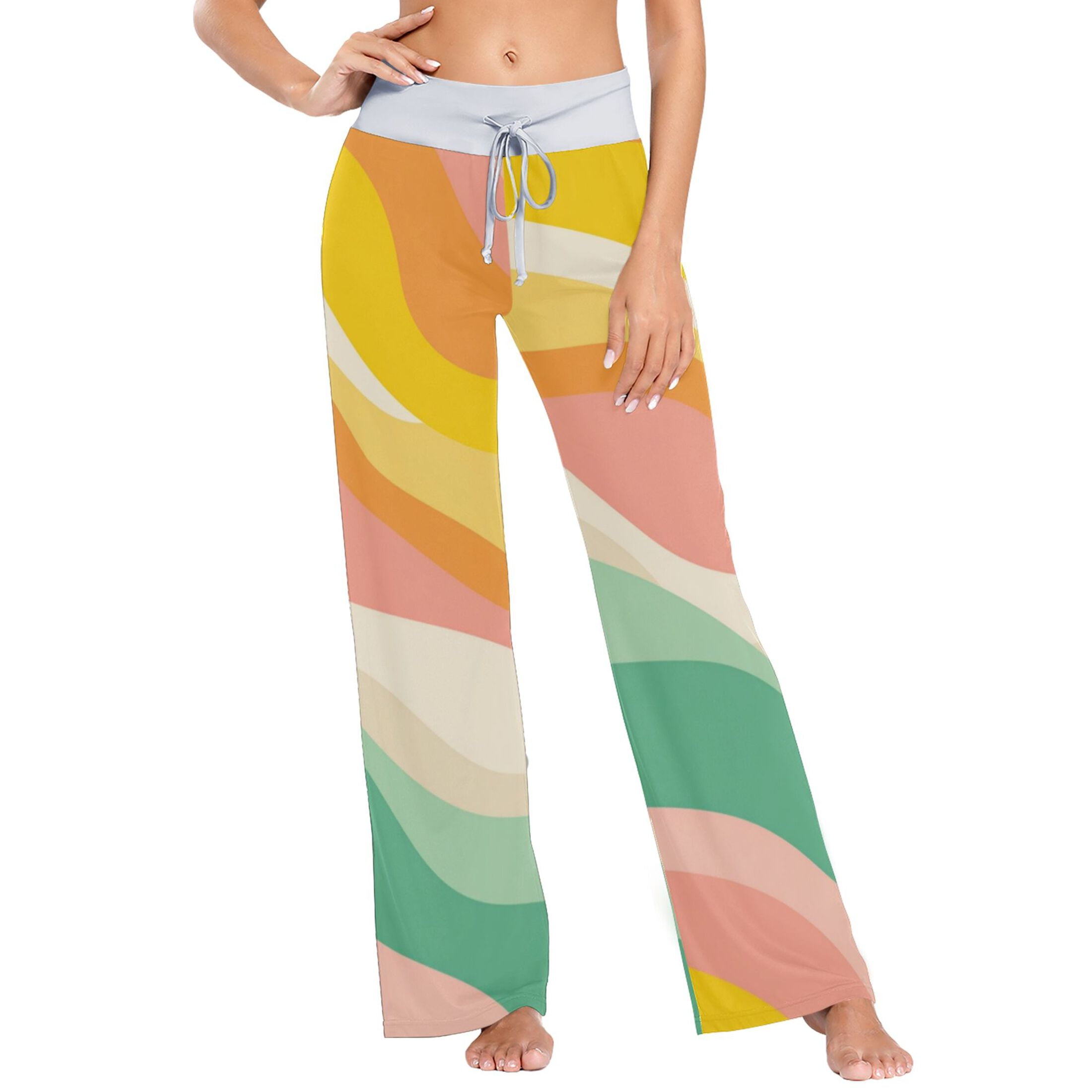 Comfy Casual Women's Pajama Floral Print Wide Leg Pants Abstract Retro ...