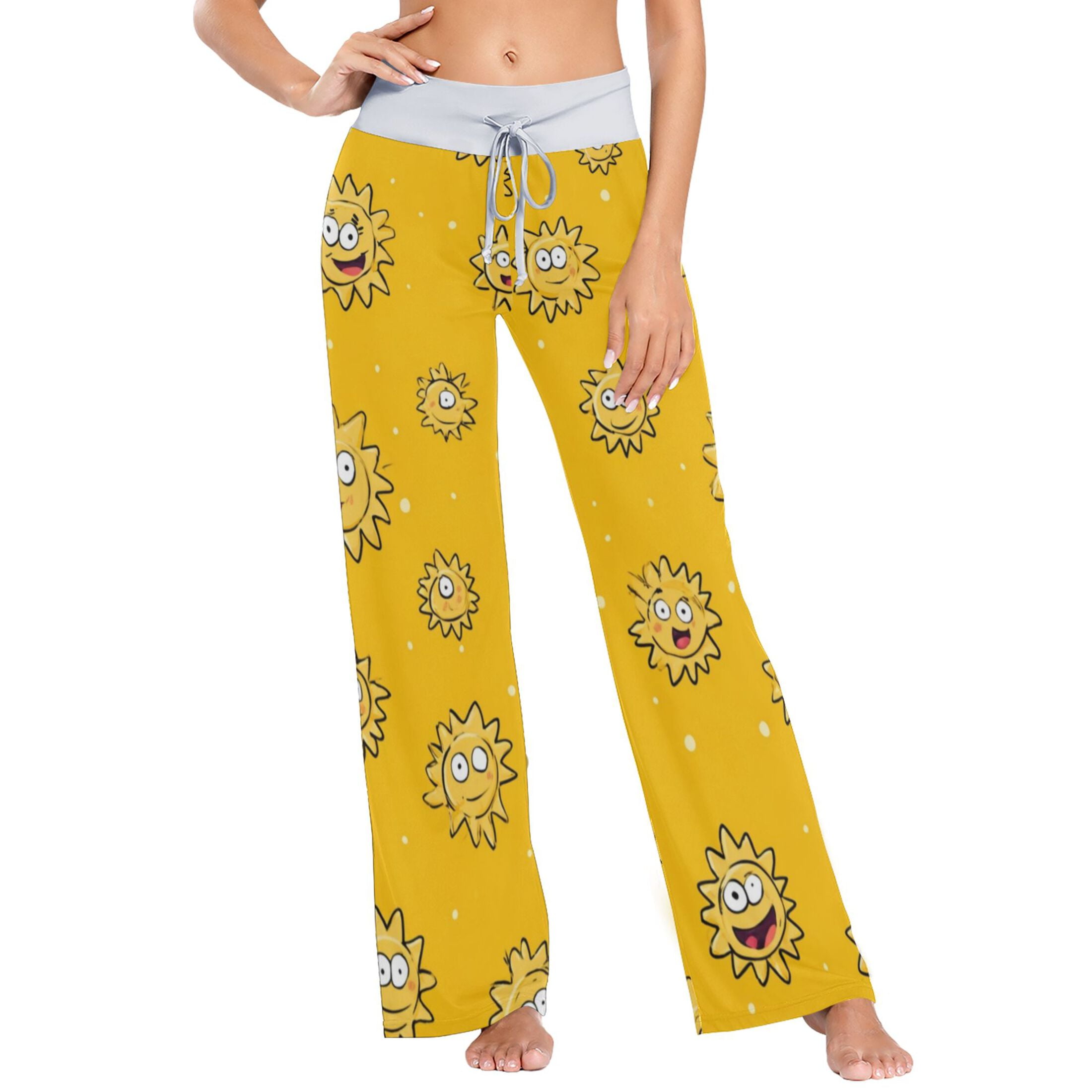 Comfy Casual Women's Pajama Floral Print Wide Leg Pants Cartoon Sun ...