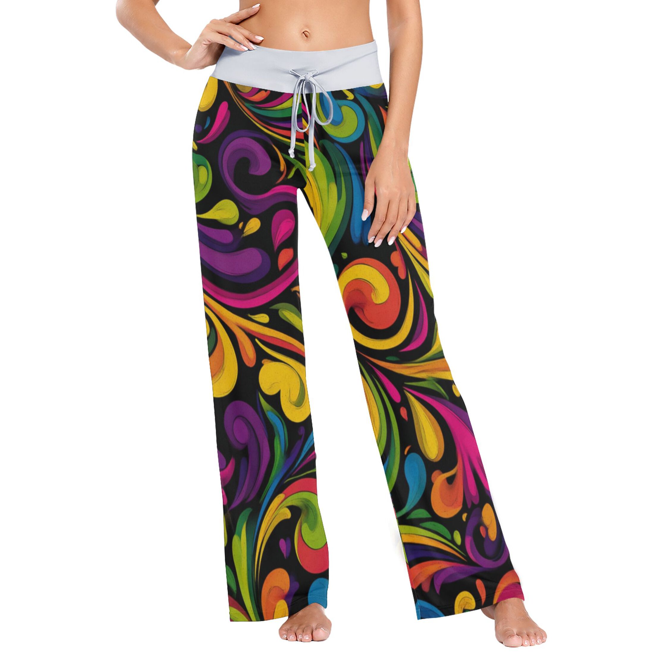 Comfy Casual Women's Pajama Floral Print Wide Leg Pants Colorful Swirl ...
