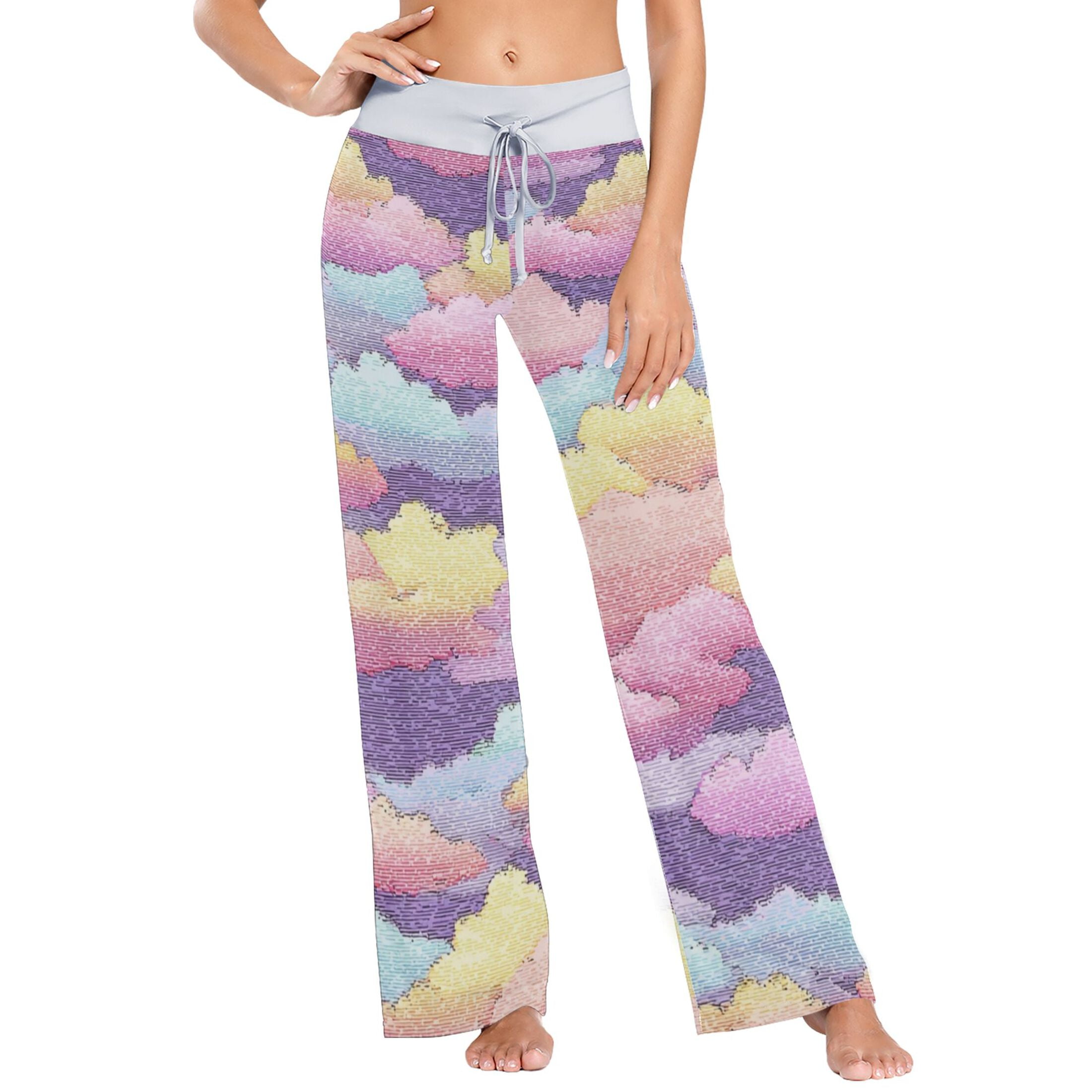 Comfy Casual Women's Pajama Floral Print Wide Leg Pants Macaron-colored Clouds - Walmart.com