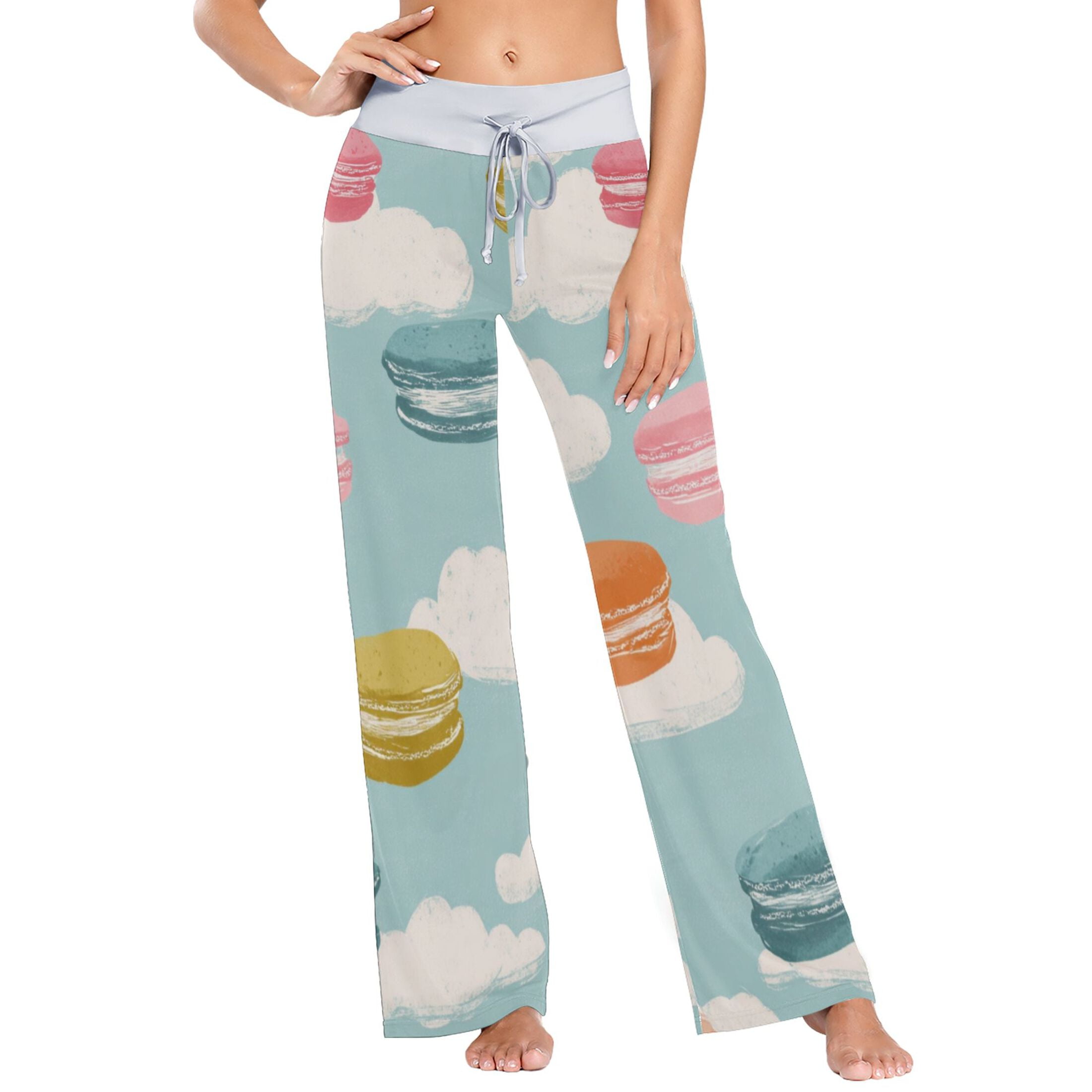 Comfy Casual Women's Pajama Floral Print Wide Leg Pants Macaron - Walmart.com