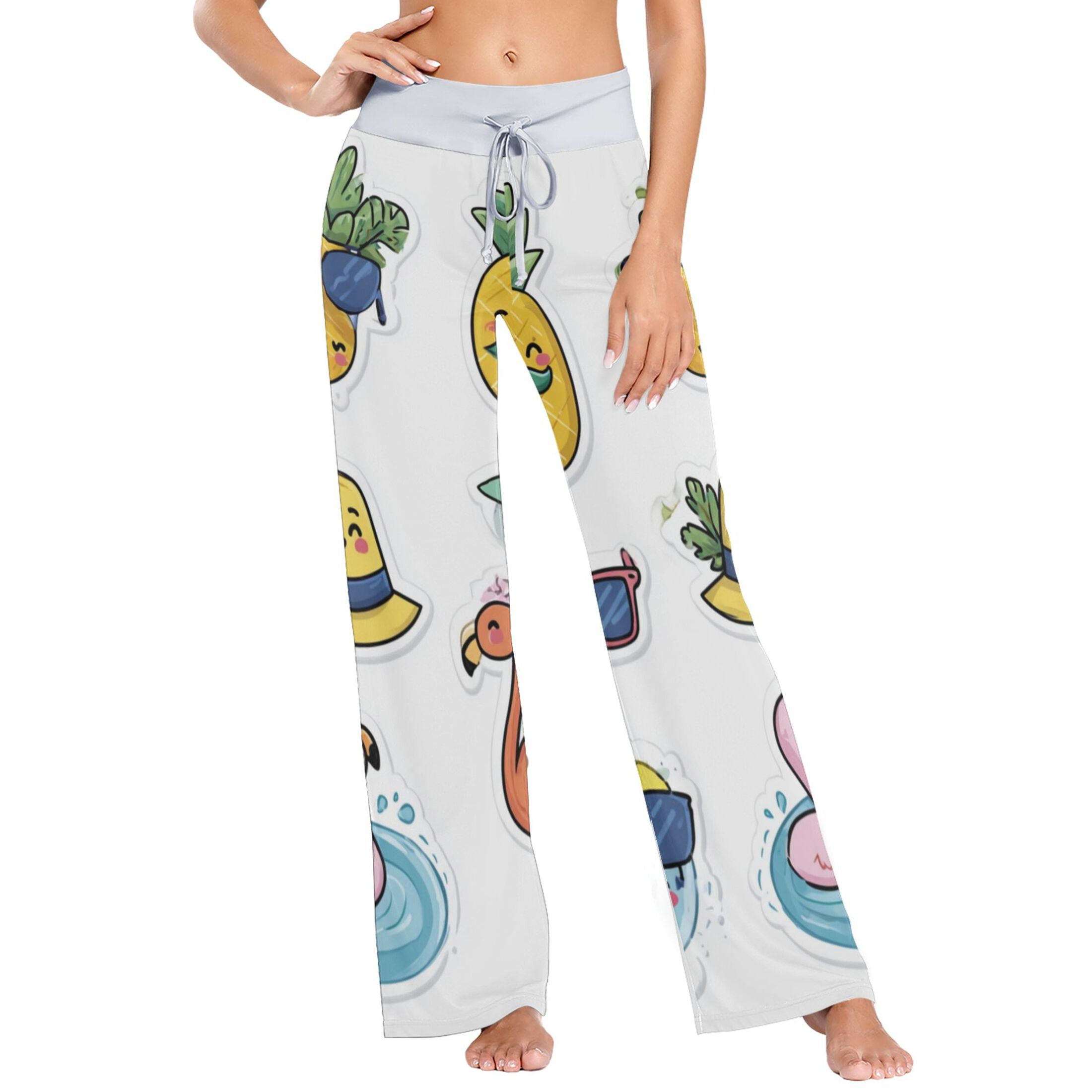 Comfy Casual Women's Pajama Floral Print Wide Leg Pants Pineapple and Flamingo - Walmart.com