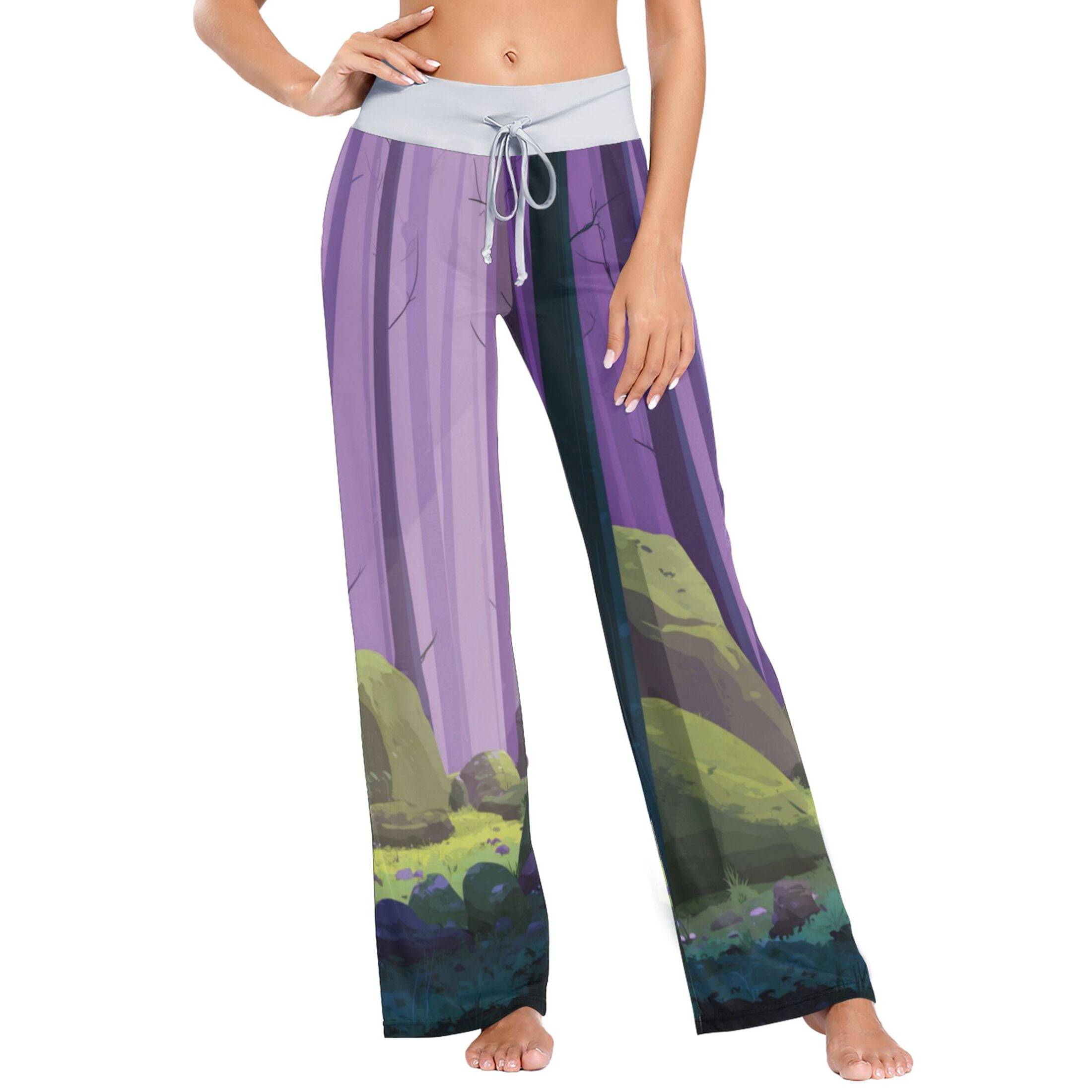Comfy Casual Women's Pajama Floral Print Wide Leg Pants Purple and ...