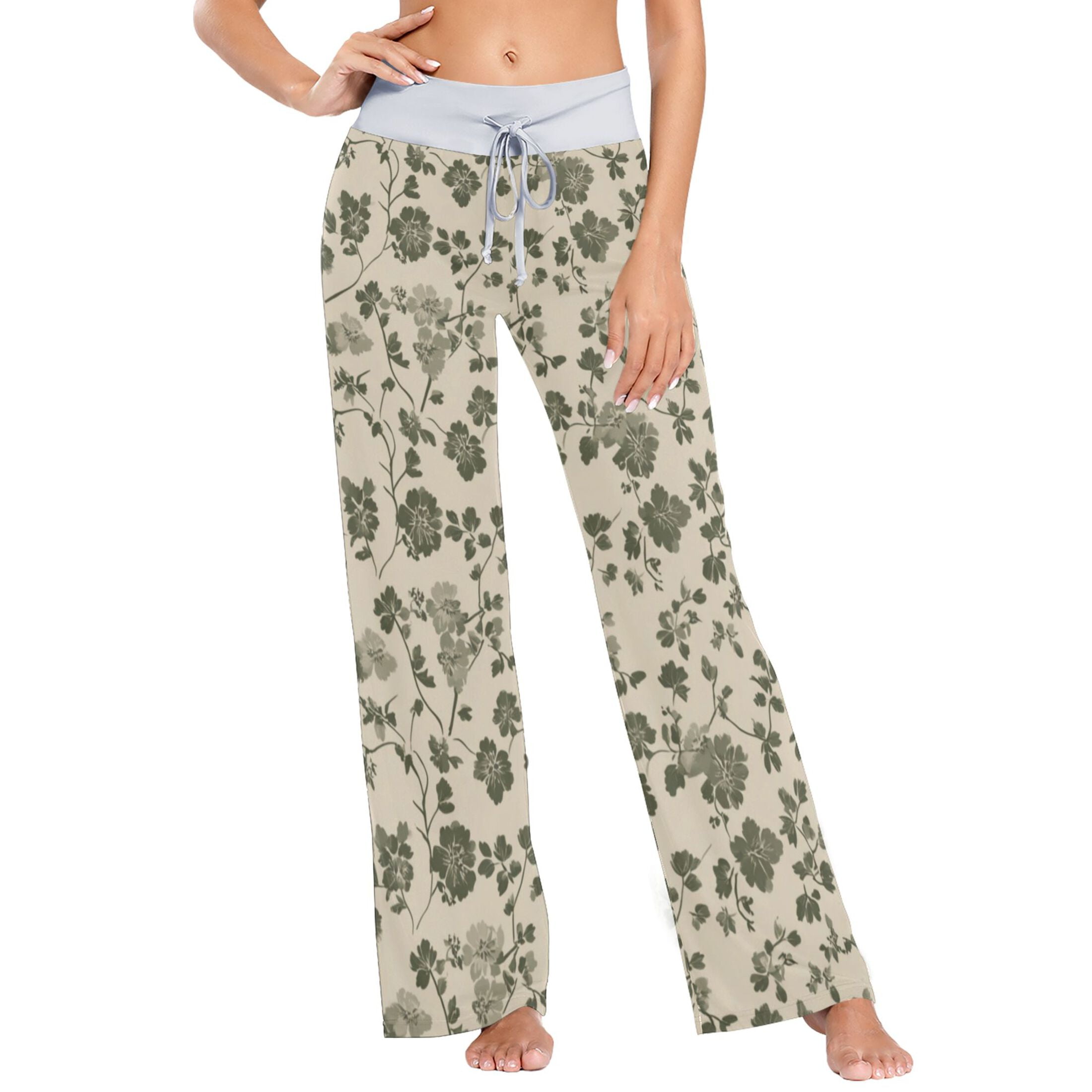 Comfy Casual Women's Pajama Floral Print Wide Leg Pants Small Olive ...
