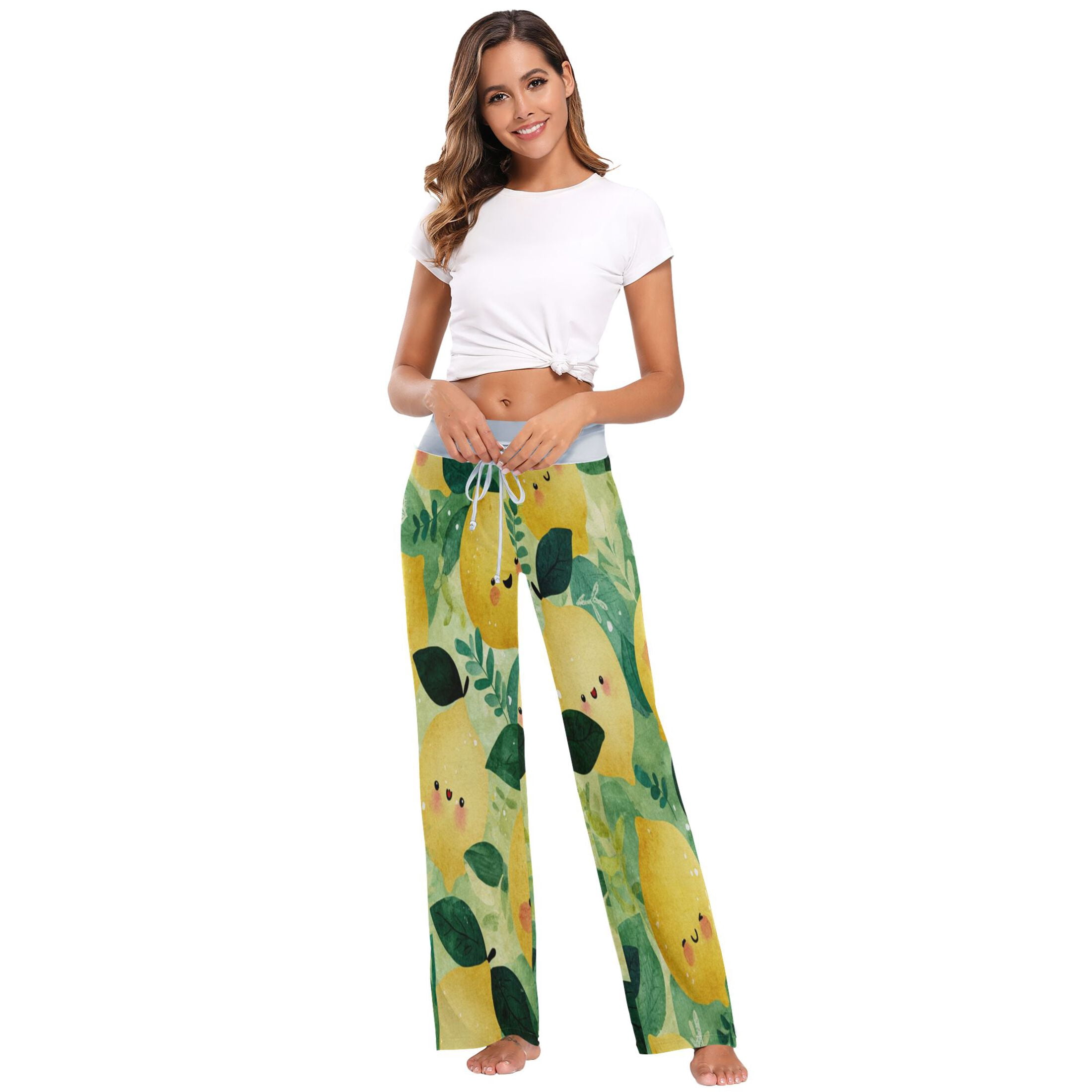 Comfy Casual Women's Pajama Pants Print Wide Leg Cute Lemon - Walmart.com