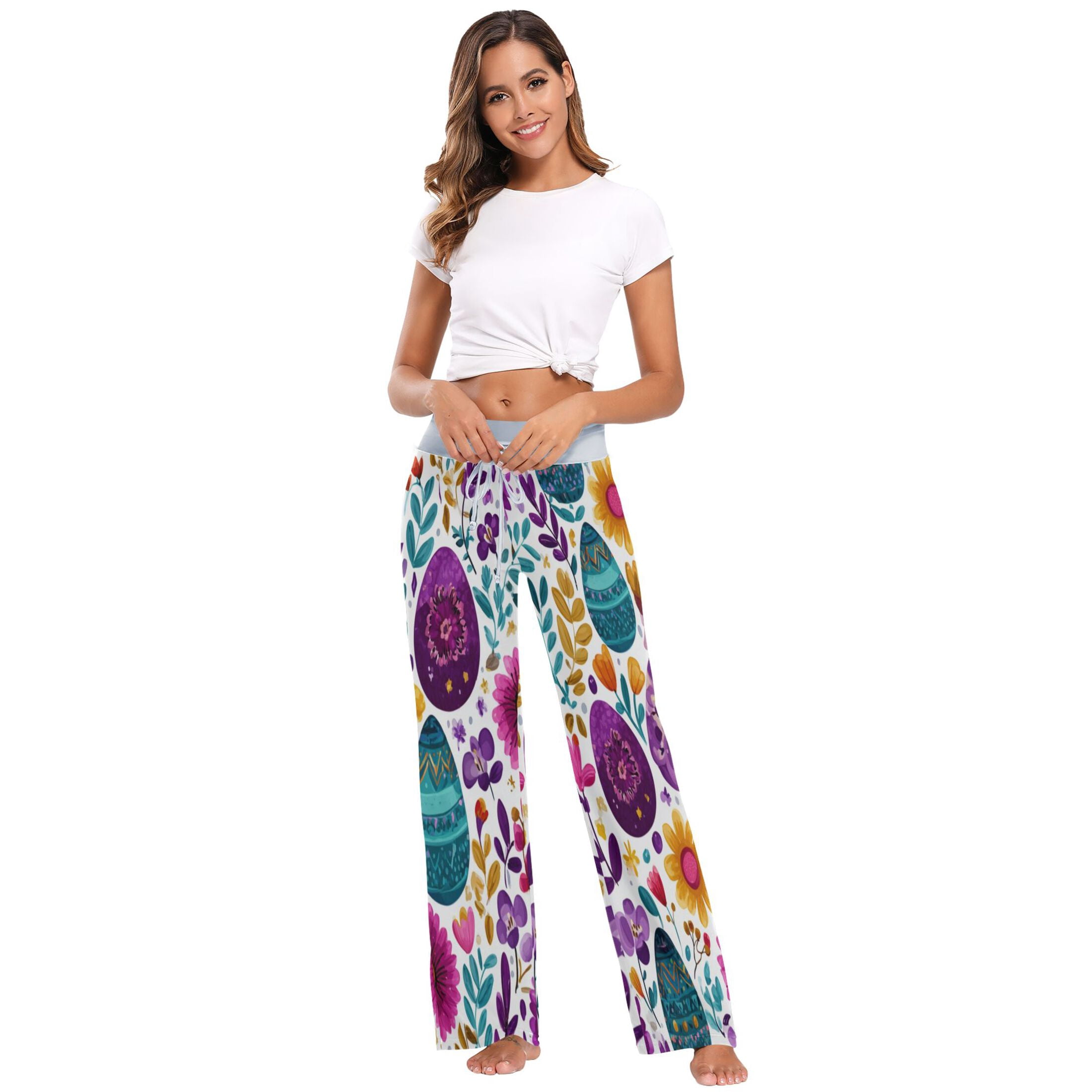 Comfy Casual Women's Pajama Pants Print Wide Leg Easter Pattern Design ...