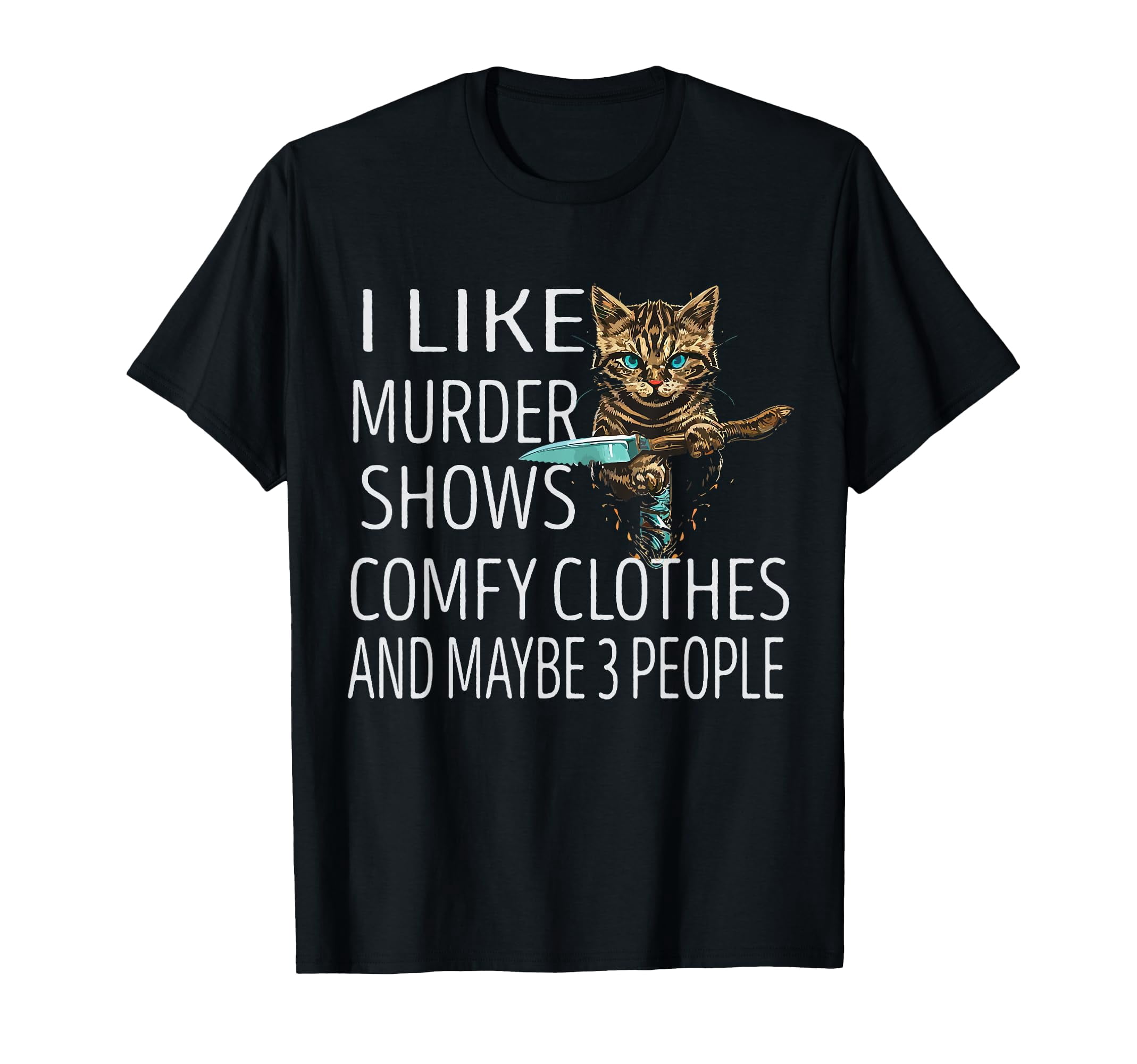Comfy Cat Graphic T-Shirt for Fans of Murder Shows and Quirky Humor ...